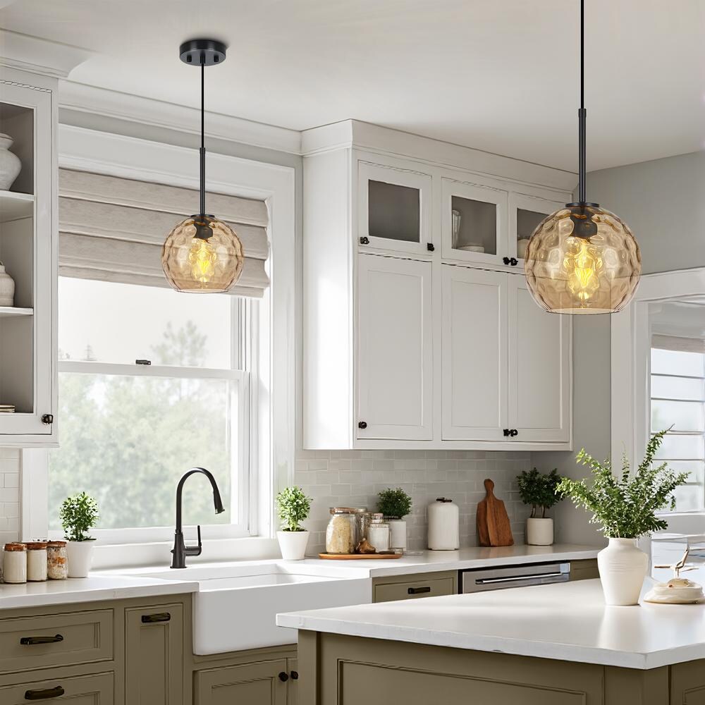 Henveton Jasslynn 1-Light Modern Amber Adjustable Pendant Light with ...