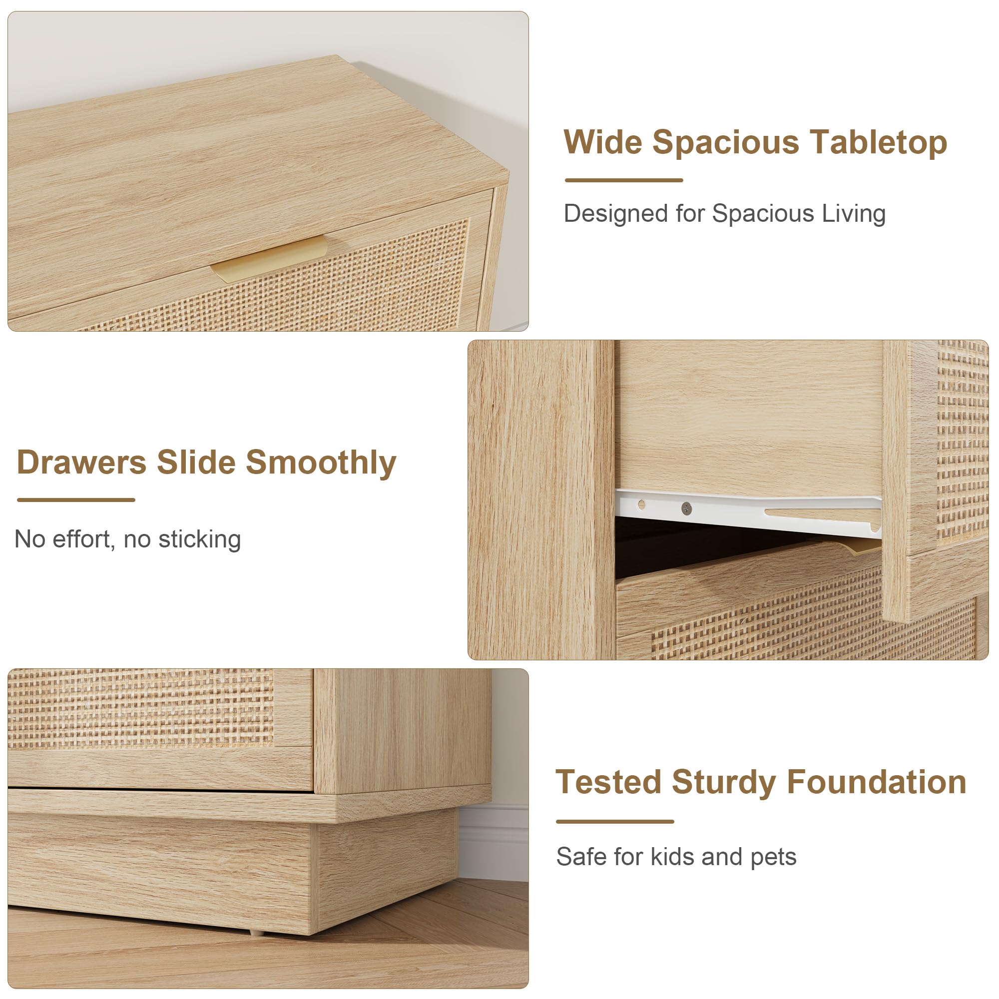 Garvee 47 Inch 6 Drawer Rattan Dresser Natural Wood Boho Chest of ...