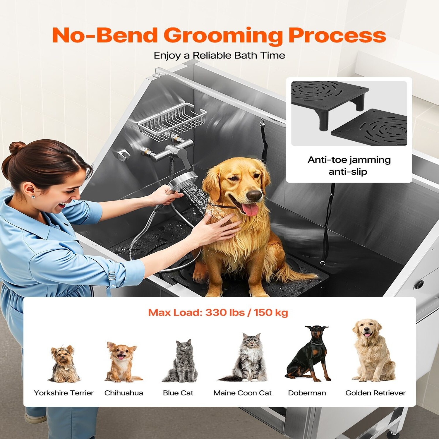Boyel Living 50 Inch Dog Grooming Tub Stainless Steel Professional Pet ...