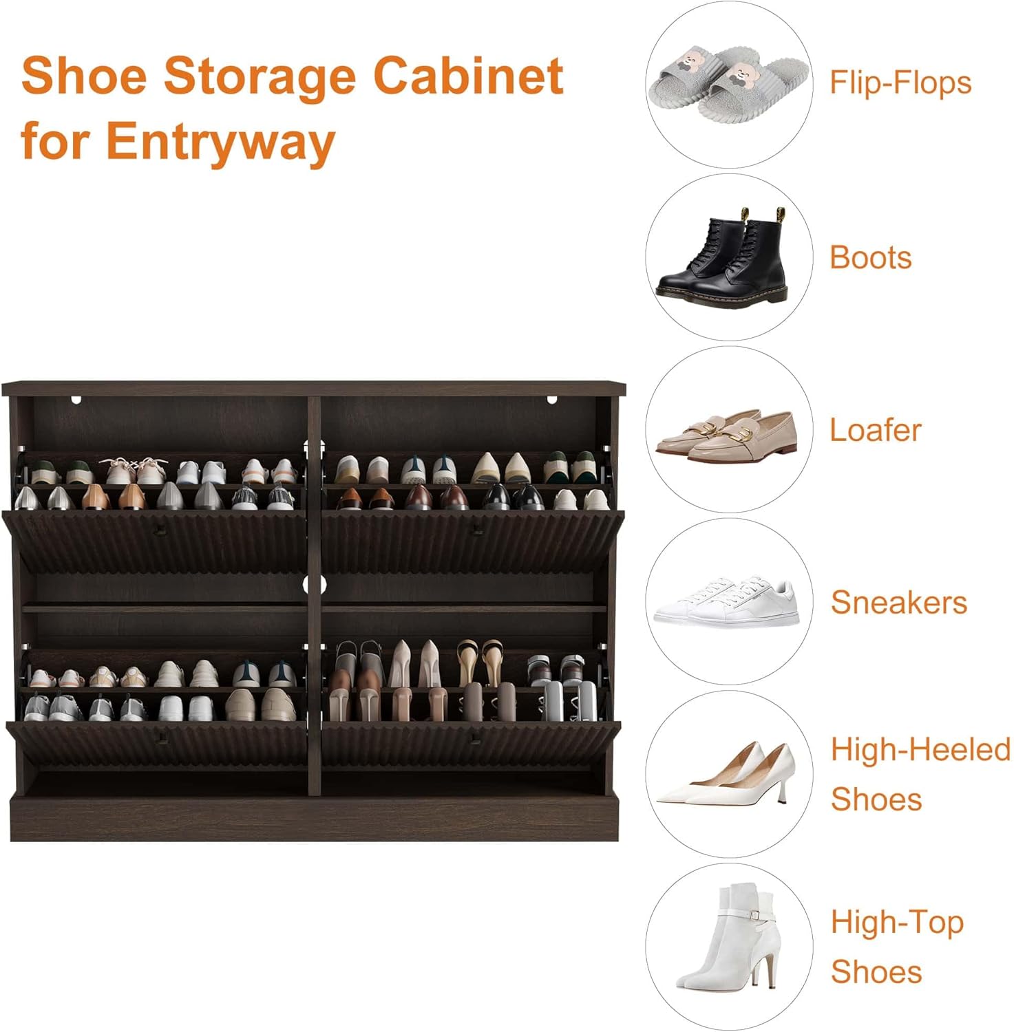 Garvee Shoe Cabinet with 4 Flip Drawers Hidden Wooden Fluted Shoe ...