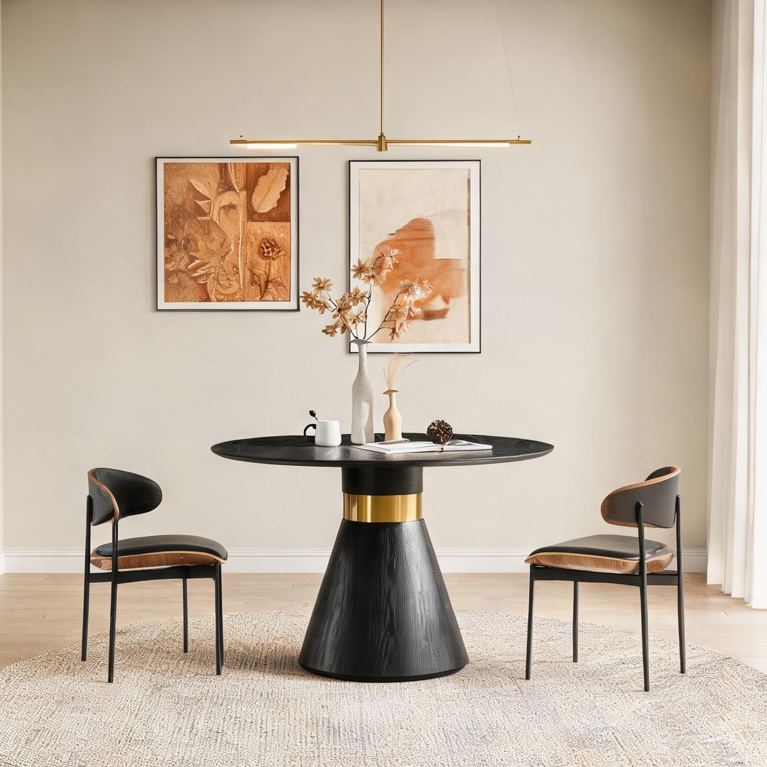 Watnature Black MDF round dining table for kitchen and dining room with ...
