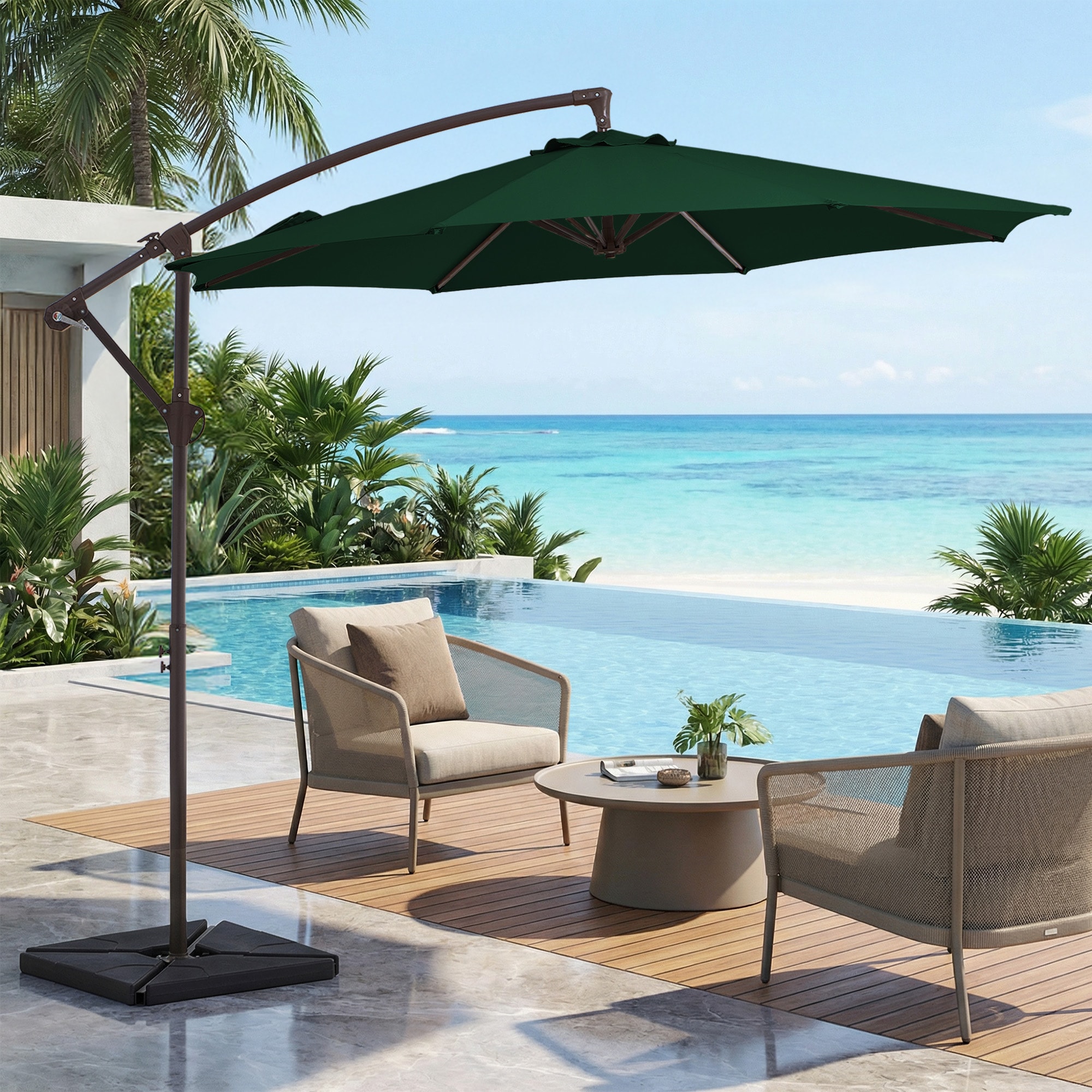 JEAREY 10-ft Steel Green Crank Cantilever Patio Umbrella with Base in ...