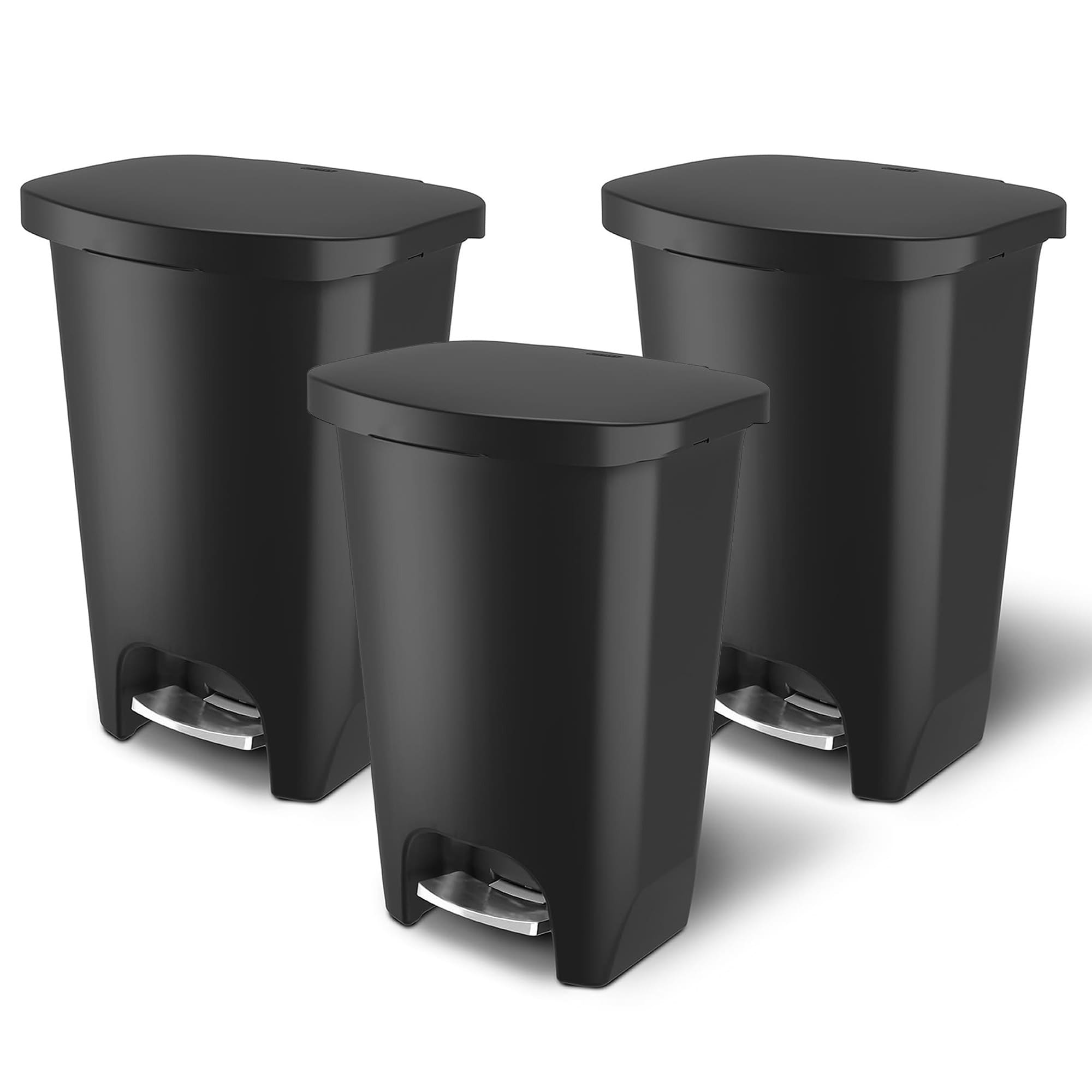 Glad Trash Can w/ Lid Stainless Pedal Garbage Bag Rings 13 Gal Black 3 ...