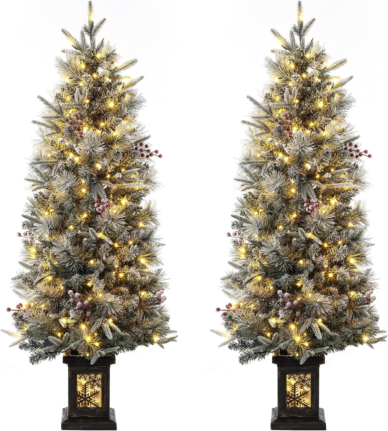 Der Rose 2PCS 4.5ft Christmas Xmas Tree 200 LED Lights Prelit Snow ...