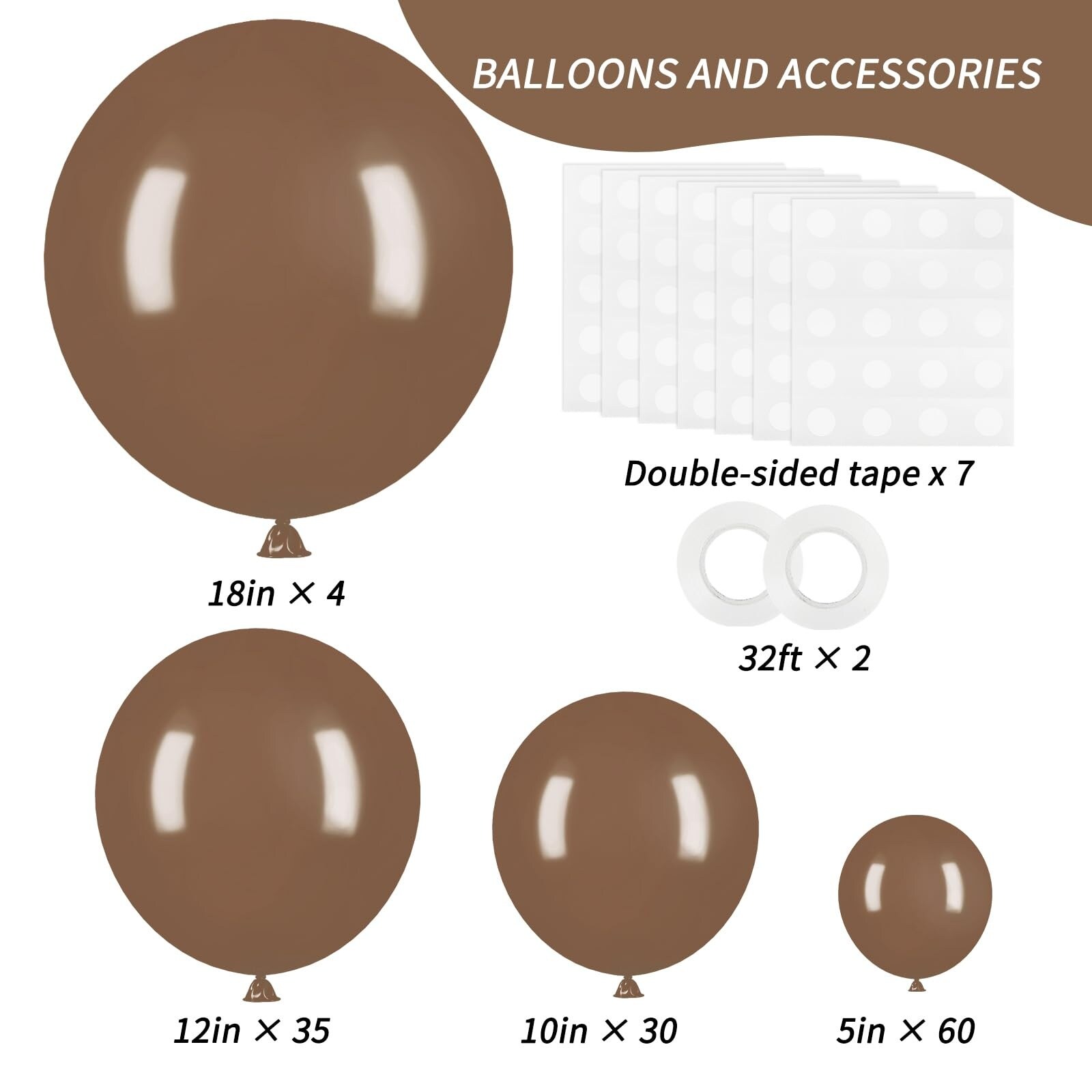 Phyfalip 129pcs Brown Balloons Kit 18 12 10 5 Inch Coffee Latex ...