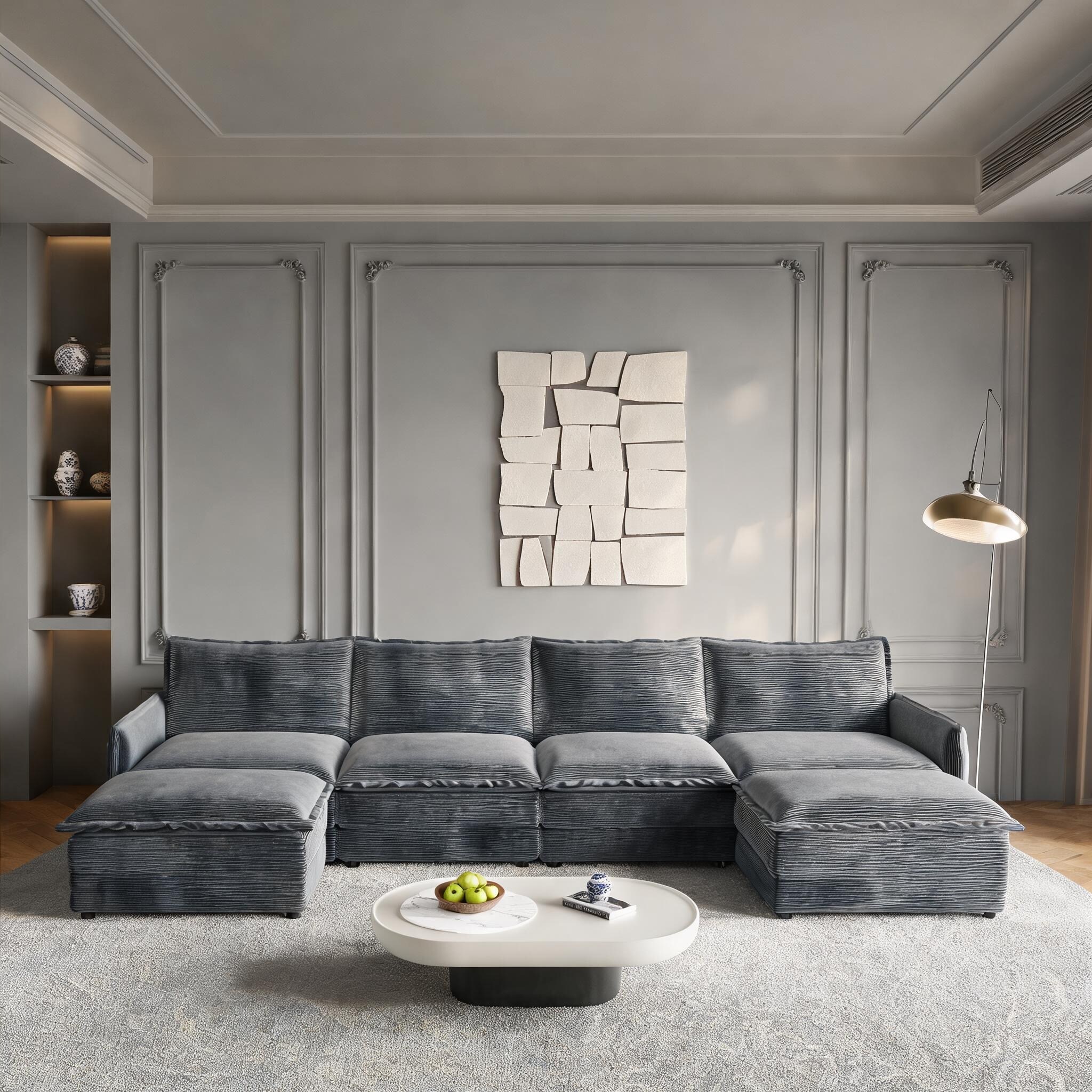 Naturefalls Ash Gray Corduroy 4-Seater Comfy Cloud Couch Oversized Deep ...