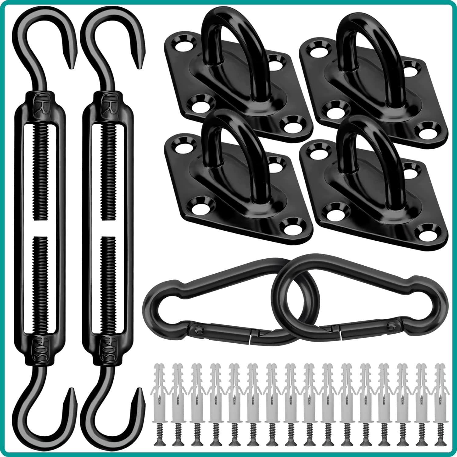 Angel Sar 6in 40-Set Stainless Steel Black Shade Sail Hardware Kit ...