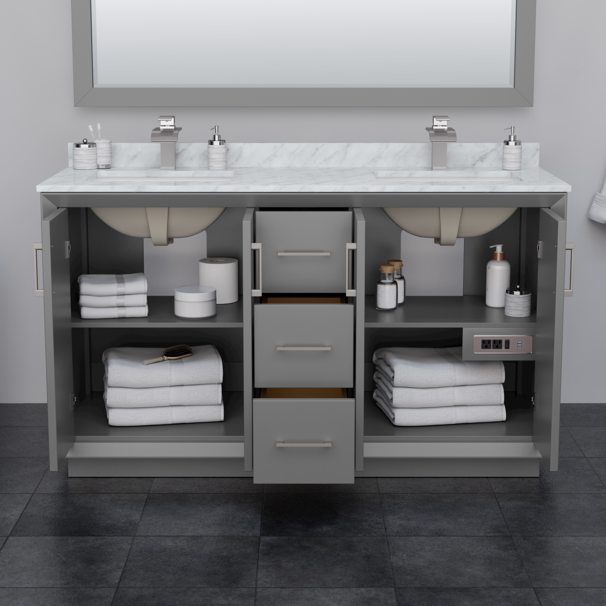 Wyndham Collection Strada 60-in Dark Gray with Brushed Nickel Trim ...
