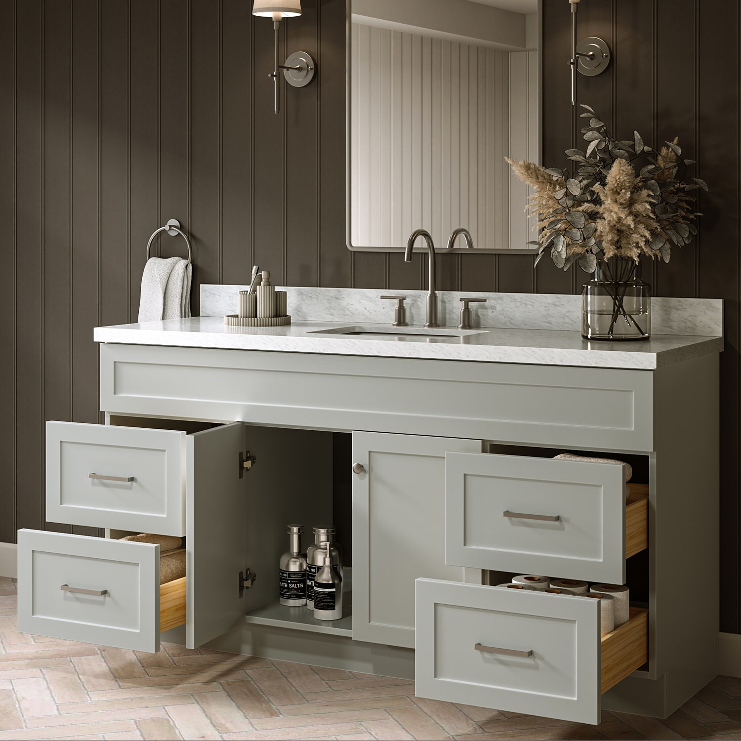 ARIEL Hamlet 66-in Gray Bathroom Vanity Base Cabinet without Top in the ...