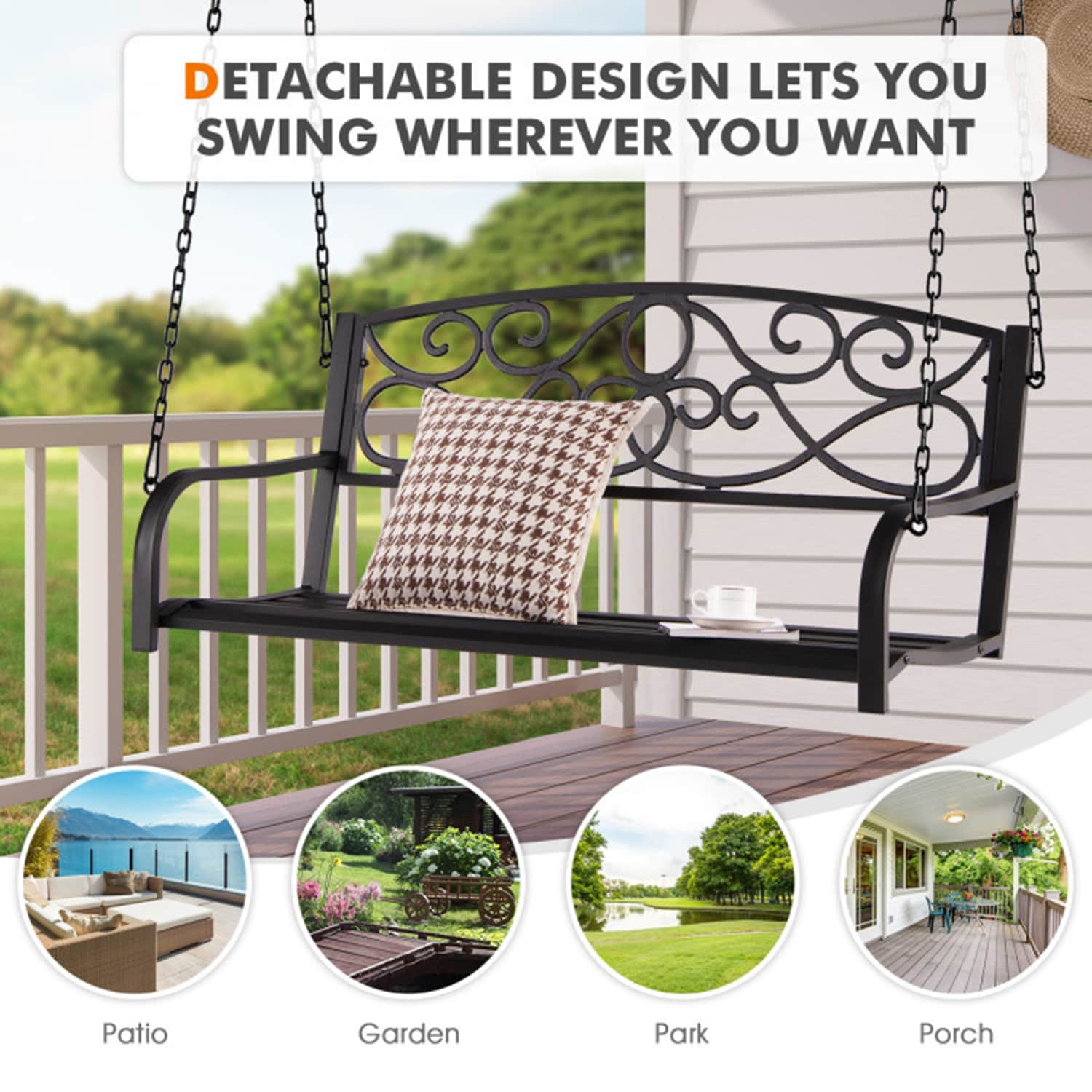 Mondawe 2-person Brown Aluminum Outdoor Swing MO-NP10185BN at Lowes.com