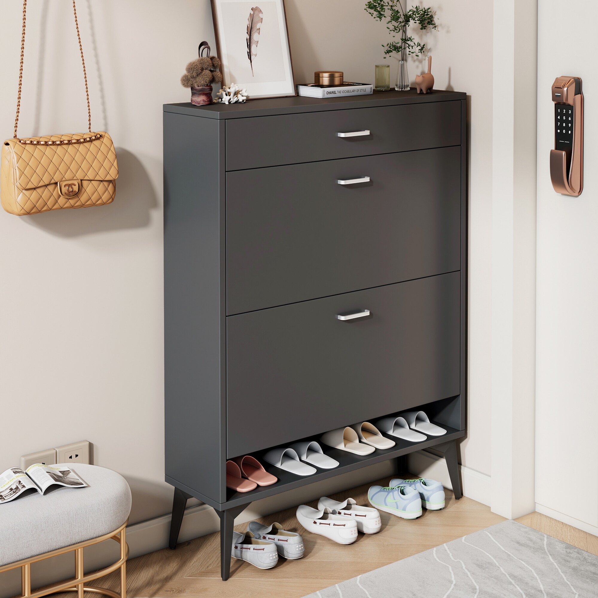 Tatayosi Grey Shoe Cabinet with Storage Shelves for Entryway Hallway ...