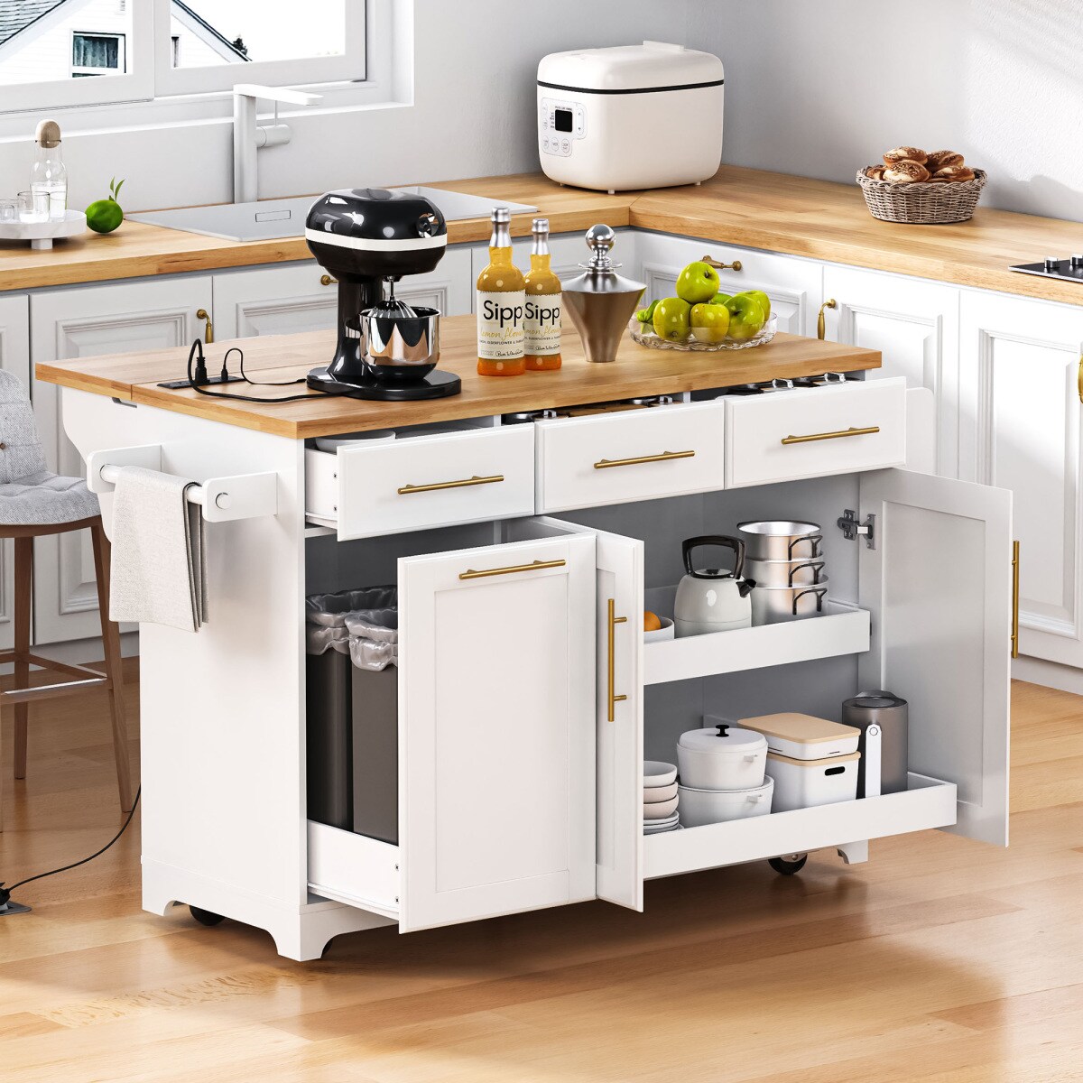 Streamdale Furniture Streamdale 59.3'' Rolling Kitchen Island with Drop ...