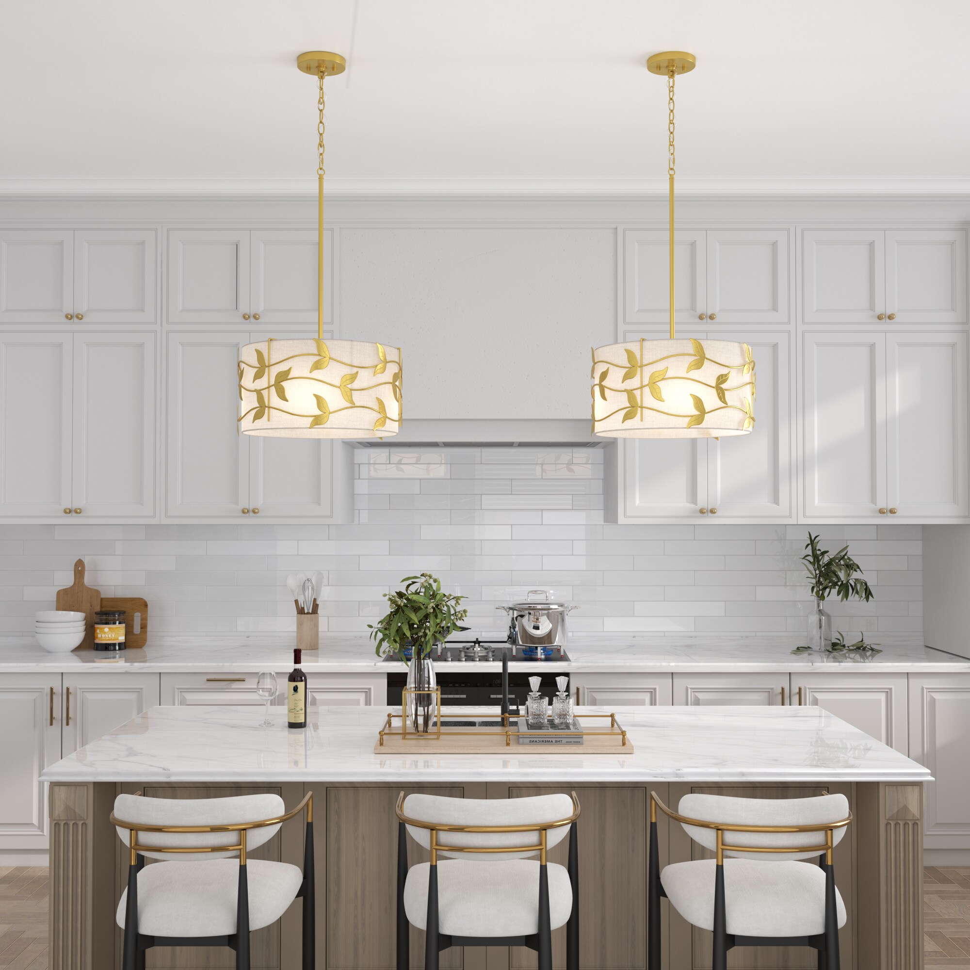 ACROMA ALEKO 4 -Light Satin Gold Fabric Metal Chandelier in the ...