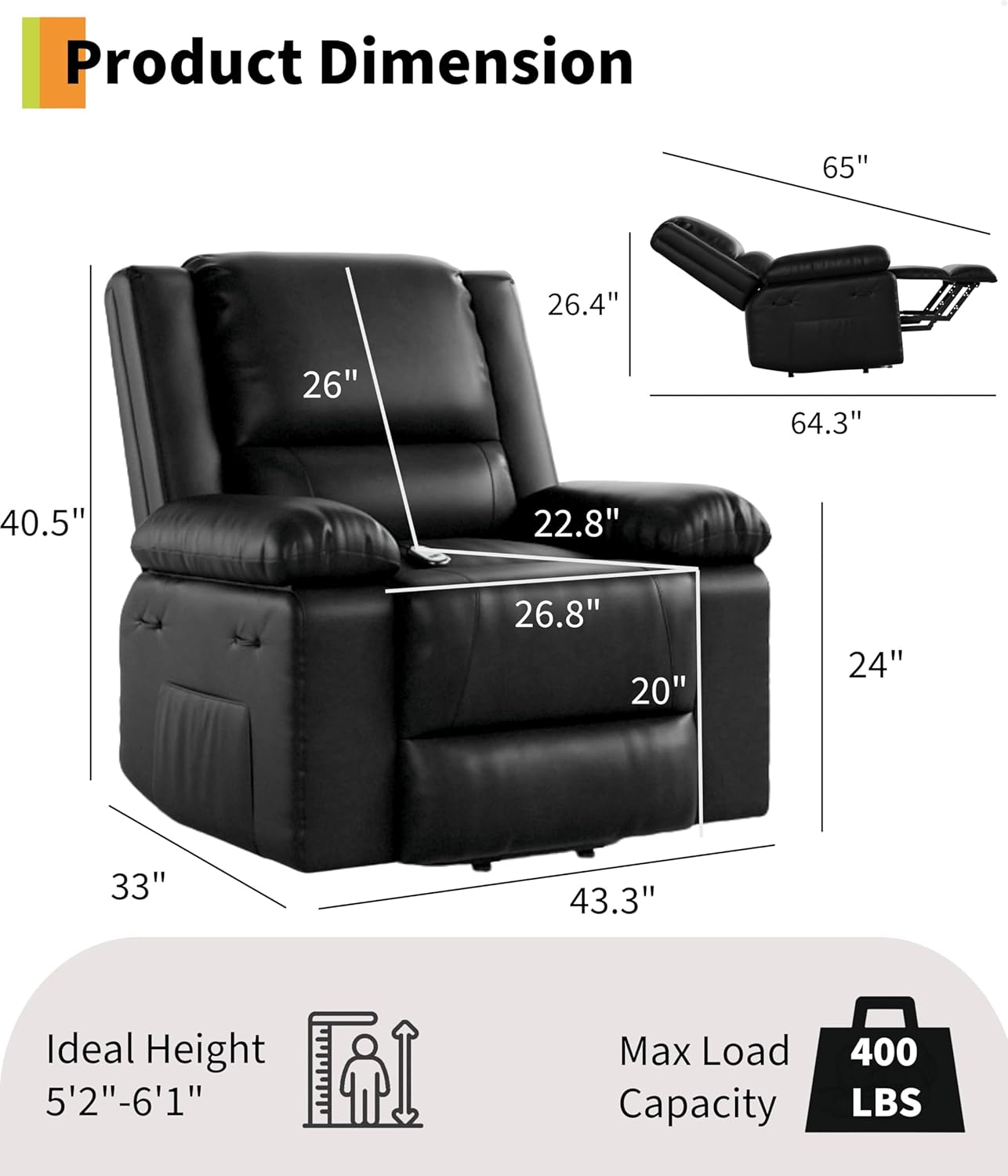 Qeetex Oversized Power Lift Recliner Chair - Heat and Massage - PU ...