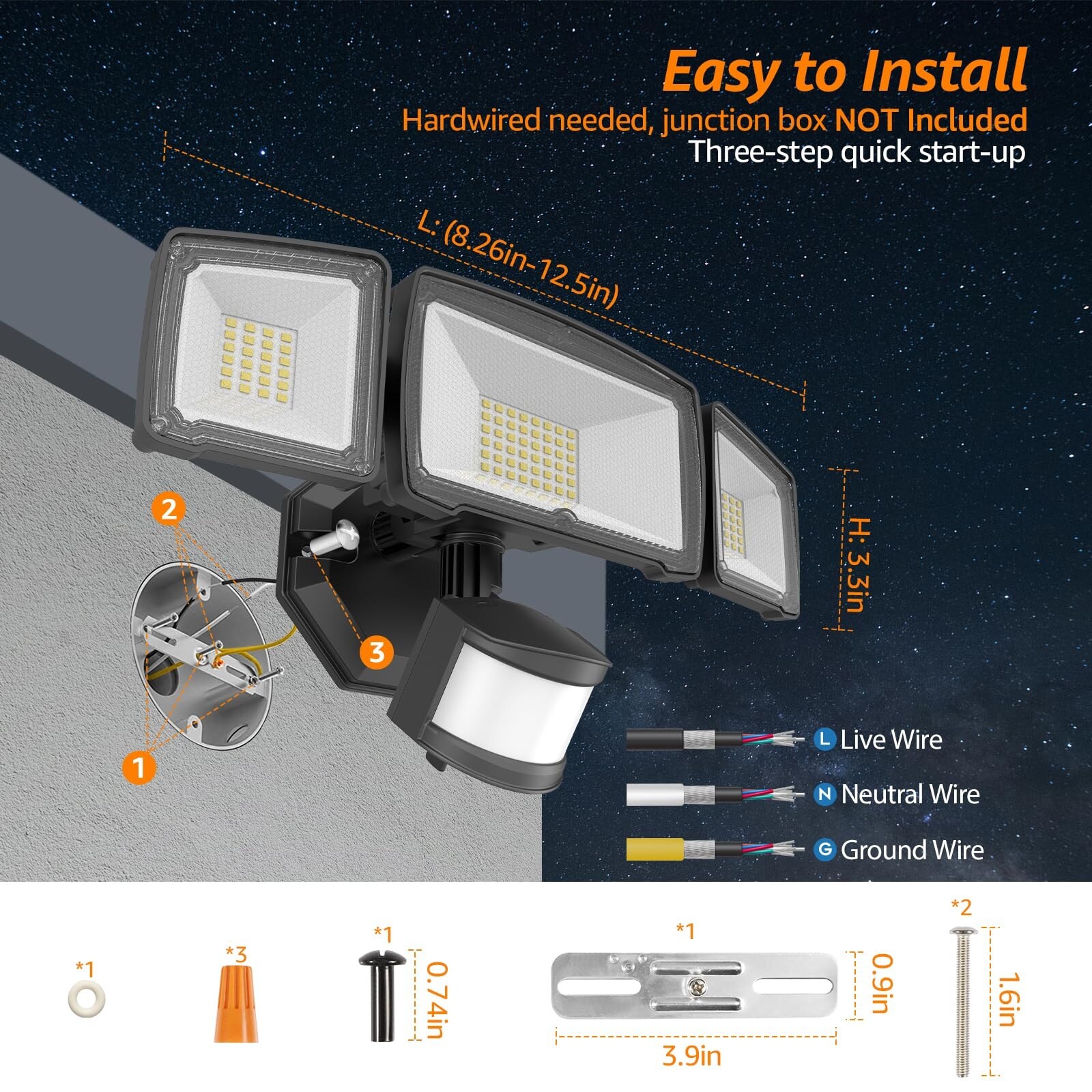 Lukvuzo 60W LED Motion Sensor Outdoor Flood Light 6200 Lumens 6500K ...