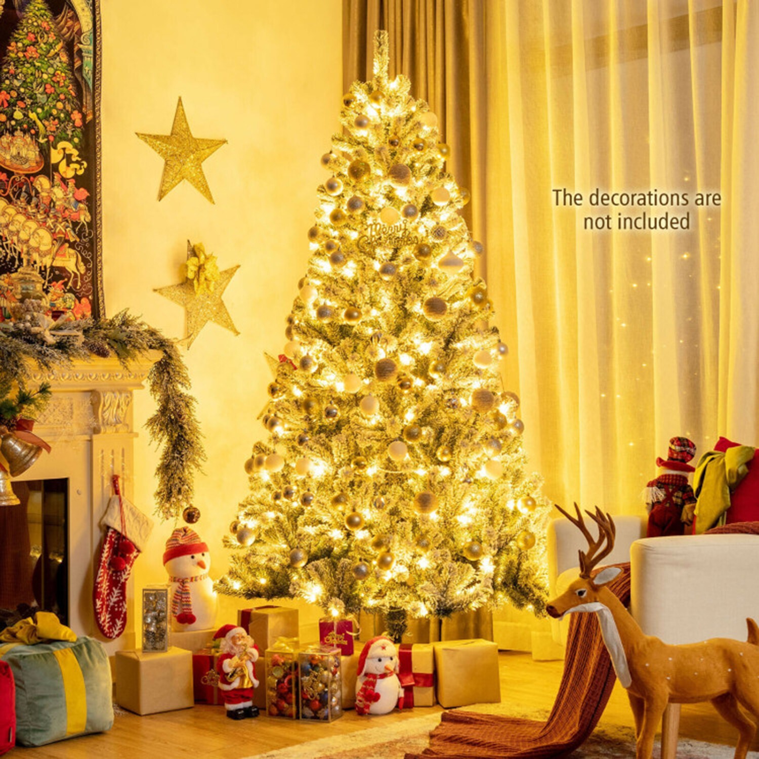 LUCKY ONE 7 Feet Pre-lit Snow Flocked Hinged Christmas Tree with 1116 ...