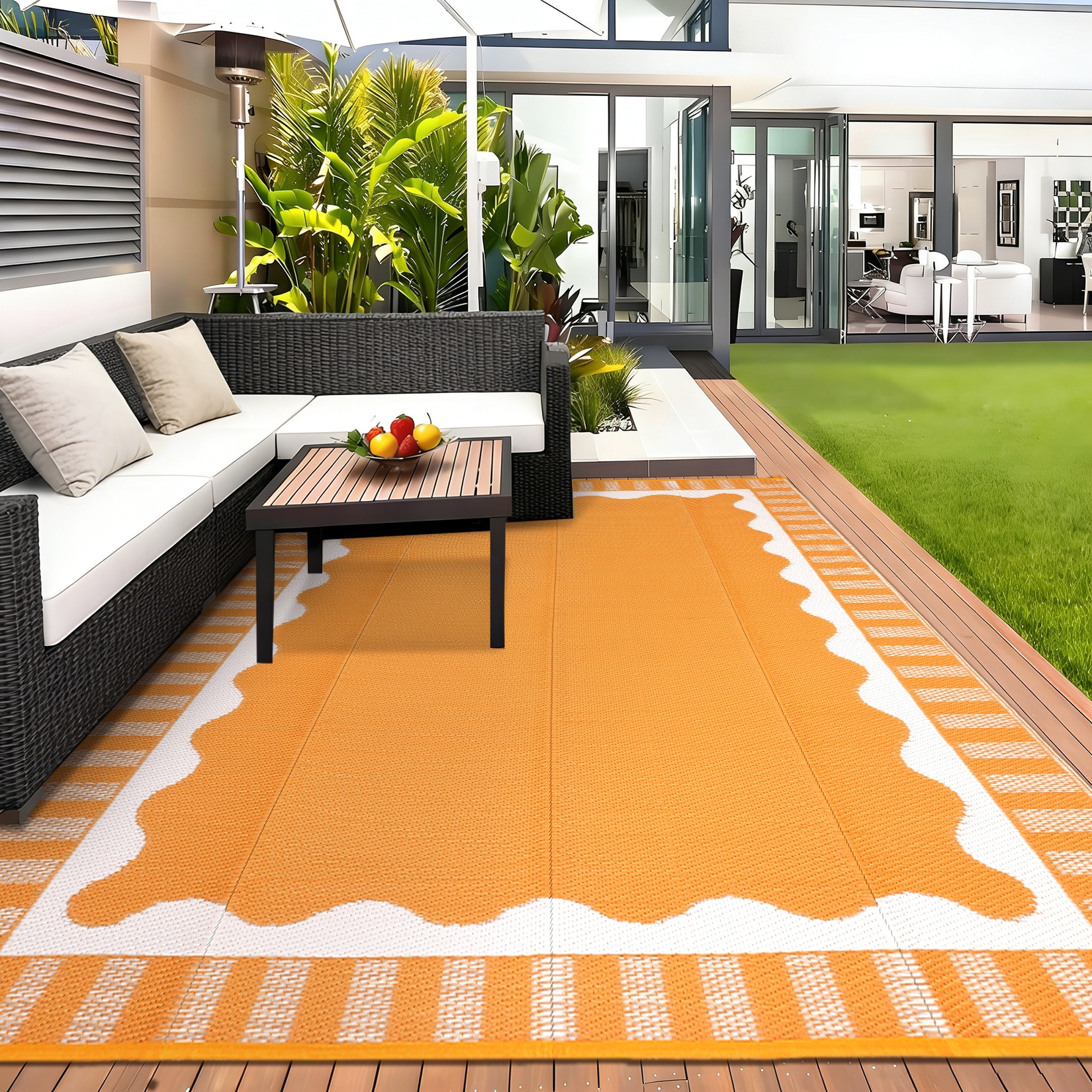 Garvee 9 x 18 ft Orange White Polyester Rectangular Outdoor Strip ...