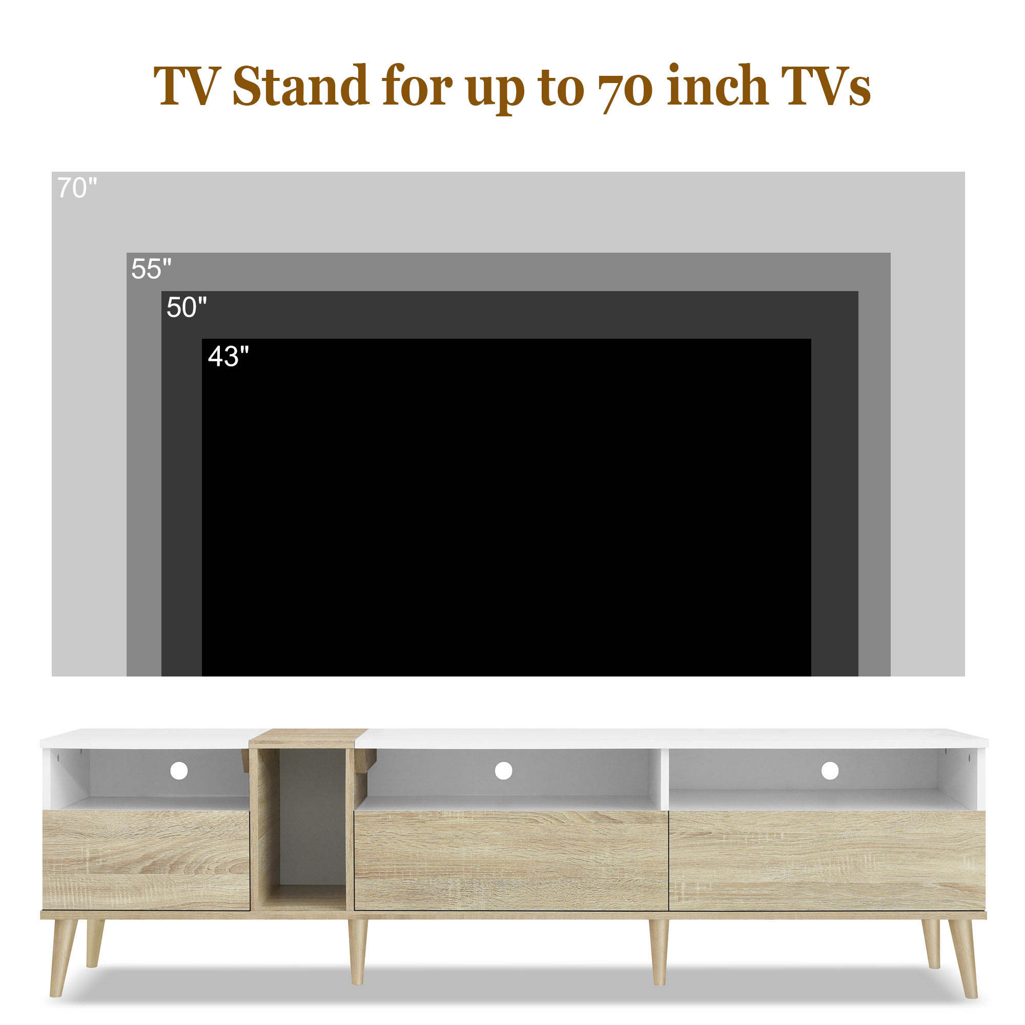 Bestier Modern TV with 3 Drawers and Open Shelves Media Console Table ...