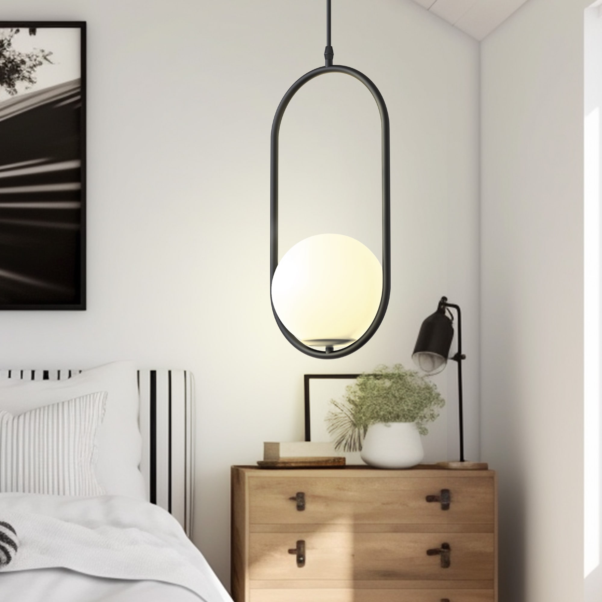 YANSUN Black Industrial Frosted Glass Globe Led Mini Hanging Pendant ...