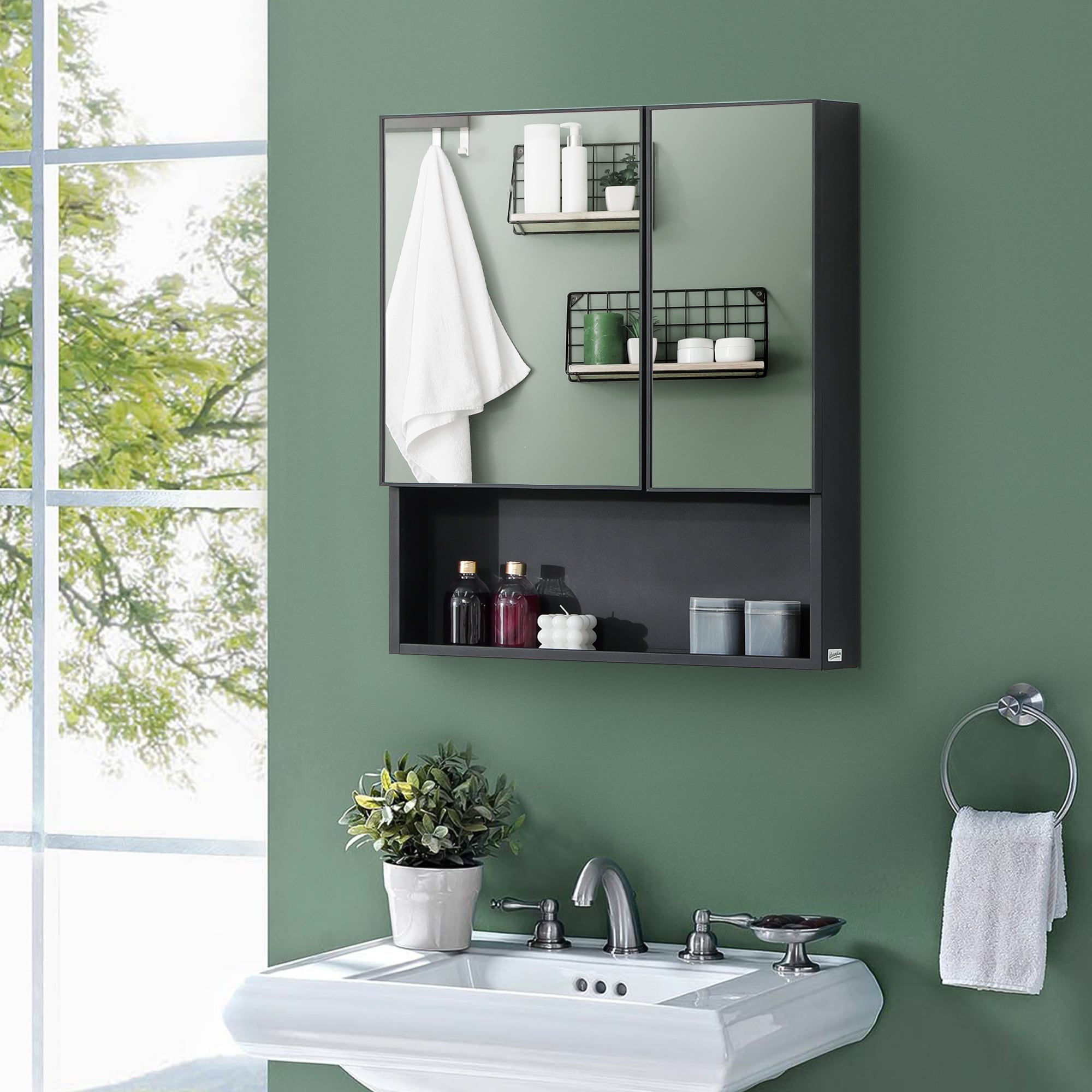 Zyerch Wall-Mounted Stainless Steel Bathroom Cabinet Wide Double Door ...