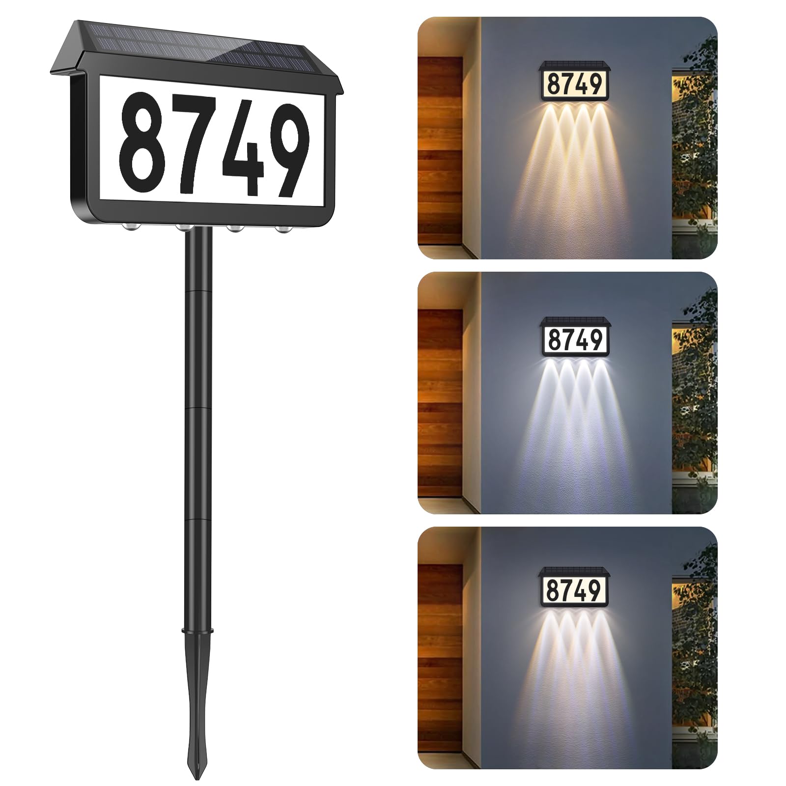 Phyfalip Solar Address Sign LED Illuminated House Number Plaque with ...