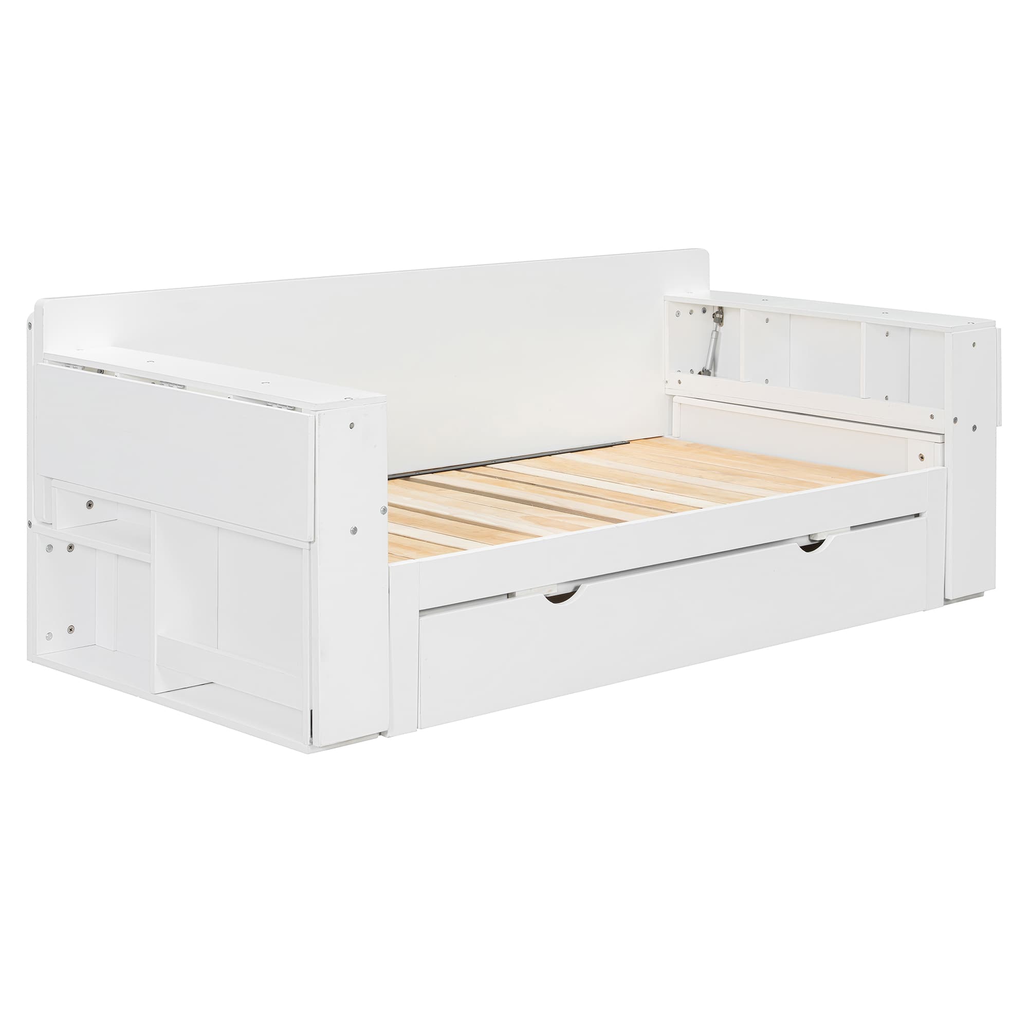 Vynxaria Full Size Daybed with Removable Desk Storage Drawers Hydraulic ...