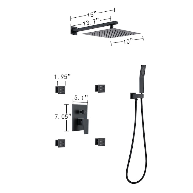 Wellfor Concealed Valve Showers System Matte Black Dual Head Waterfall