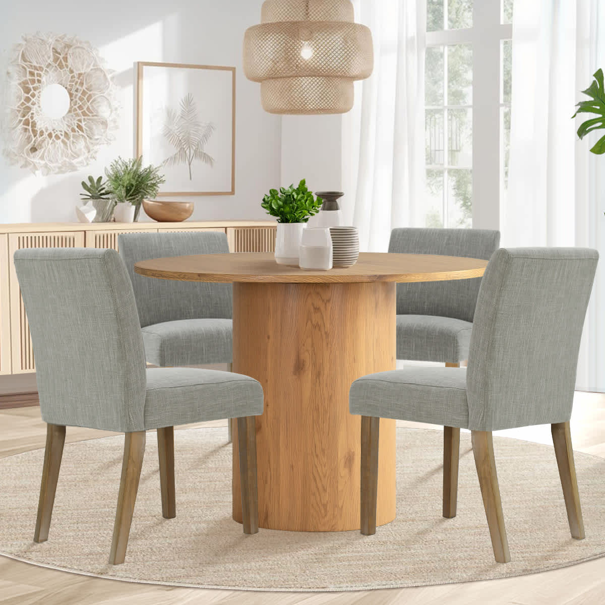 Maison Boucle 5-Piece Round Dining Table Set with Gray Upholstered ...