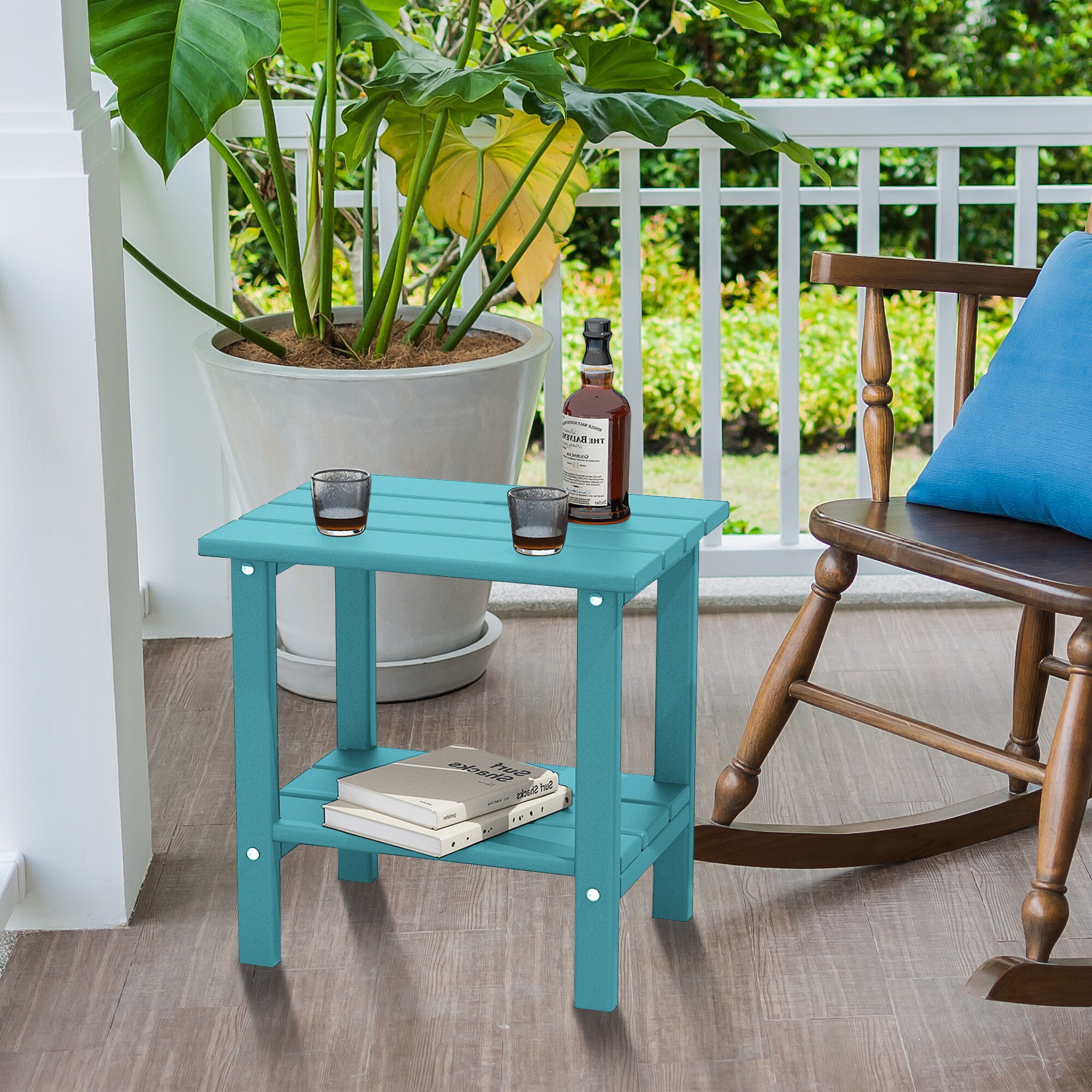 Yardgrace 2-Tier Lake Blue HDPE Adirondack Outdoor Side Table in the ...