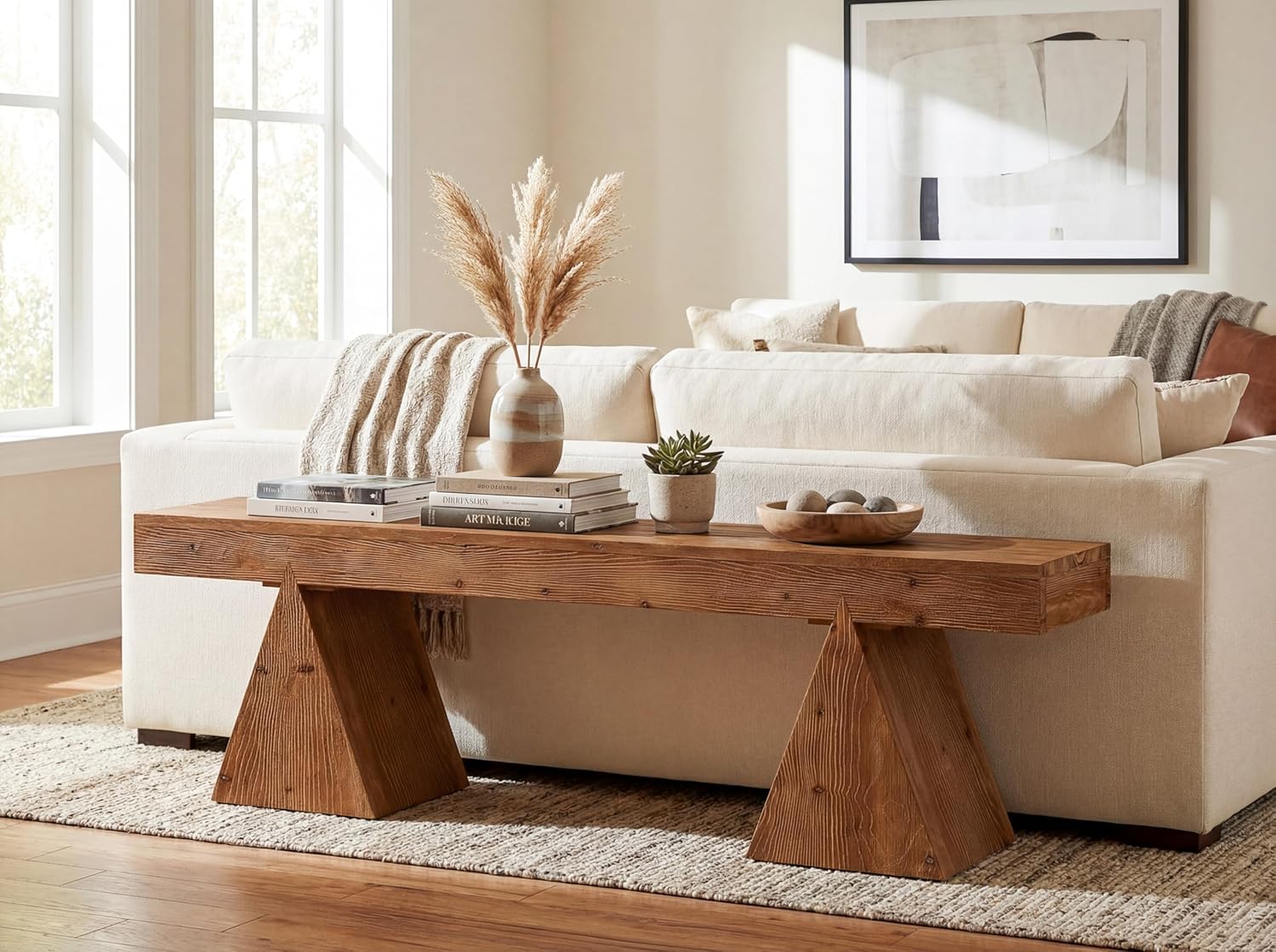 LITTLE TREE Rustic Brown Solid Wood Bench 63-Inch Rustic Indoor End of ...