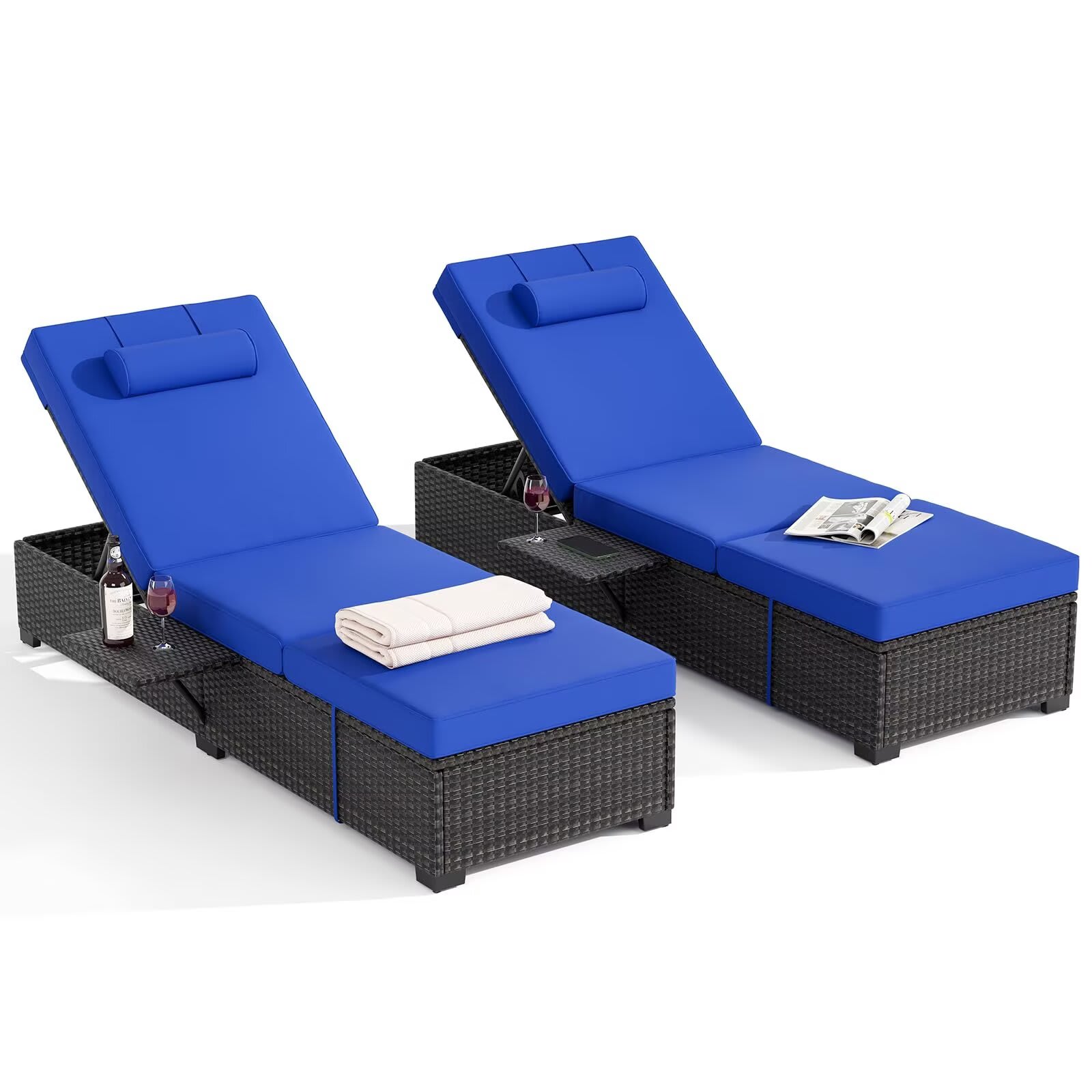 Qeetex Patio Lounge Chairs Outdoor PE Wicker Chaise Lounge Set of 2 ...