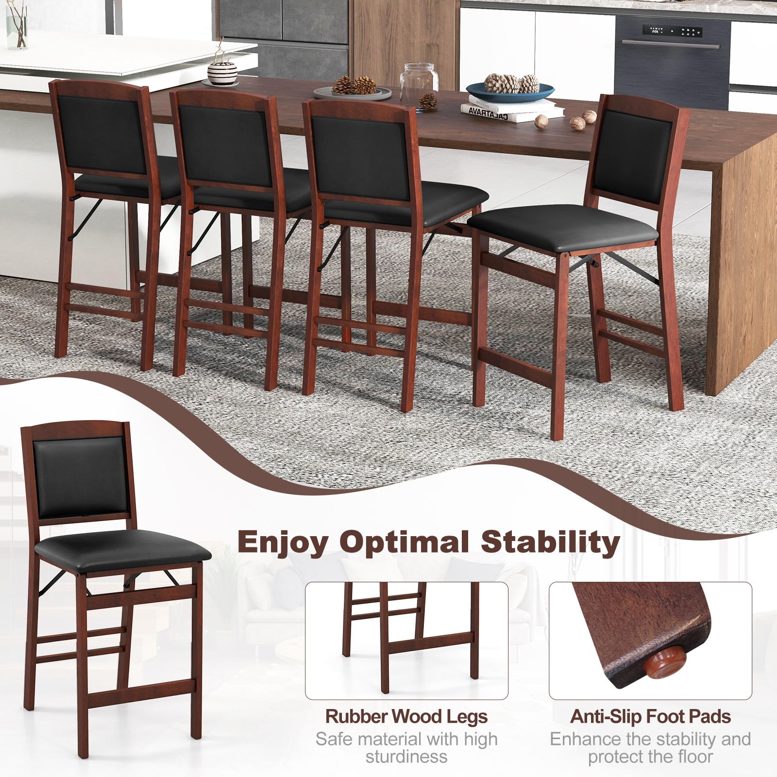 Slickblue Set of 2 Folding Counter Stools with 24.5 inch H Padded PVC ...