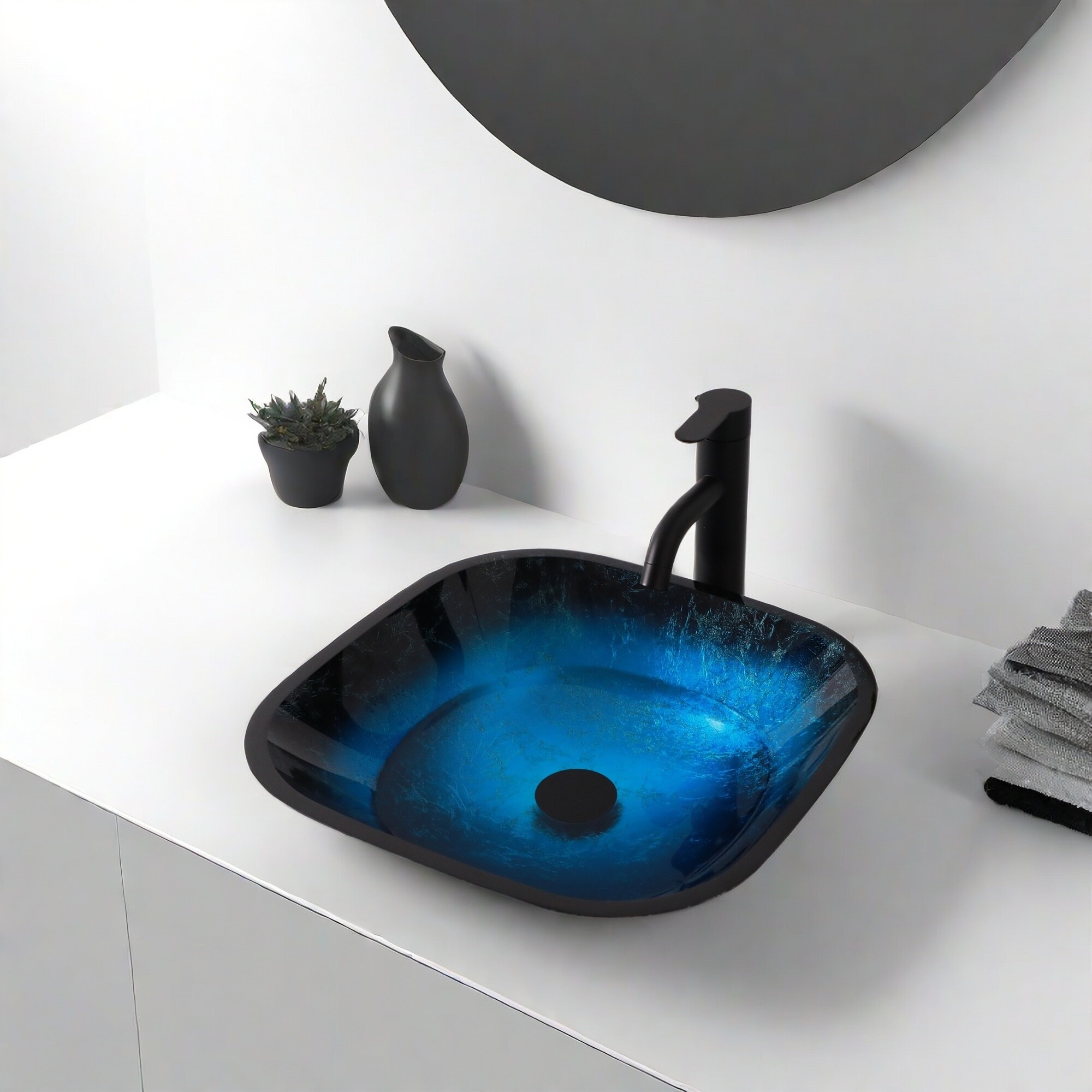 Tatayosi Bathroom Artistic Tempered Glass Vessel Bathroom Sink with ...