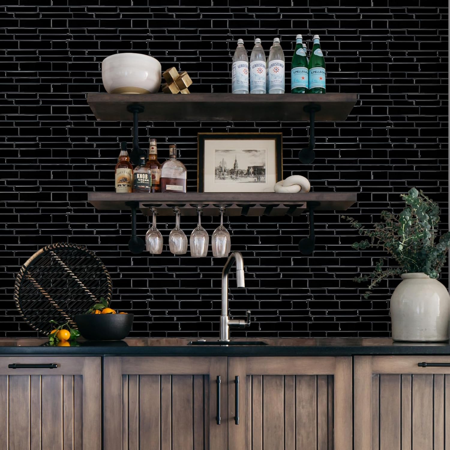 Vamos Tile Black Peel and Stick Tile Backsplash 12 Inch x12 Inch 10 ...