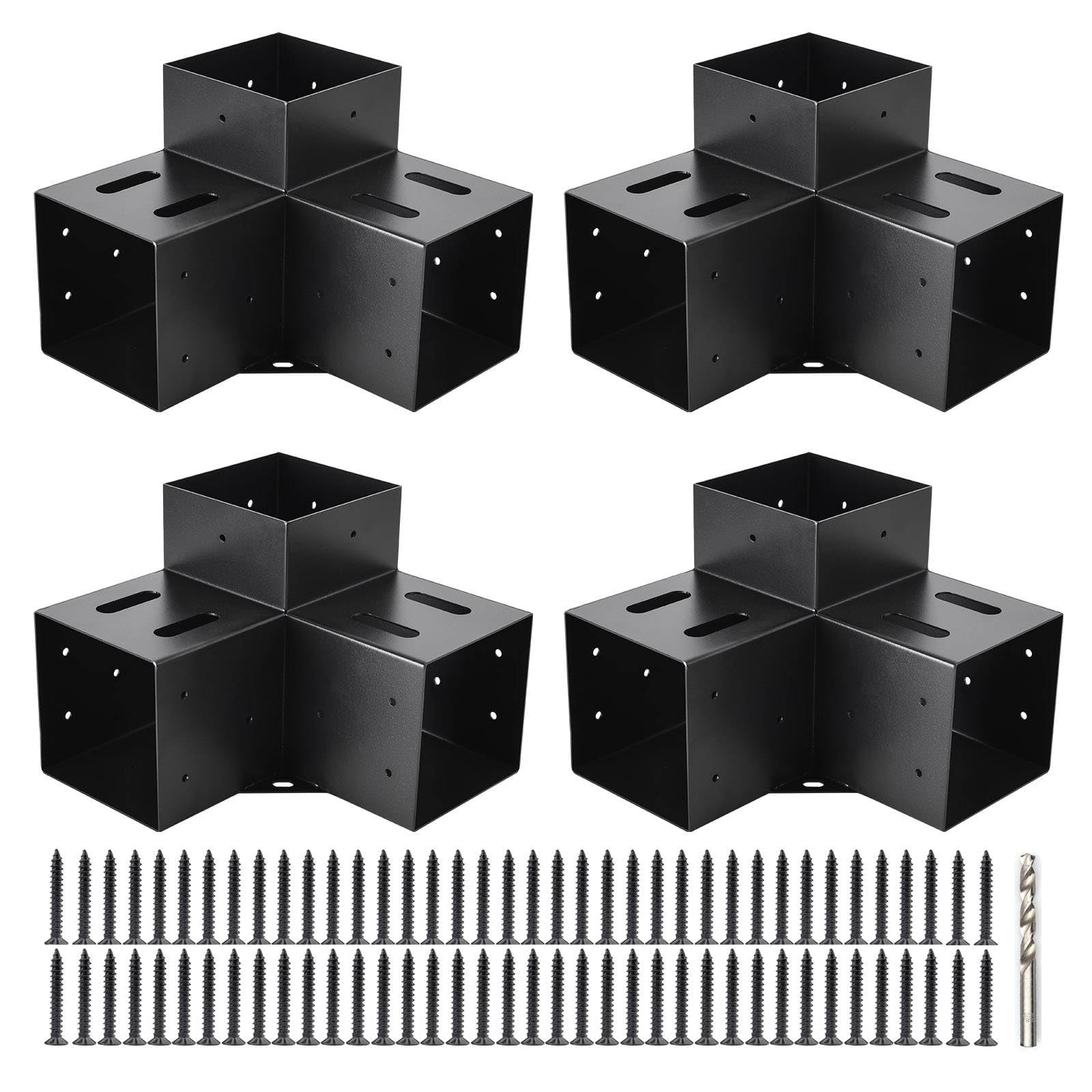 Anqtovp 4 Pack 4x4 3 Way Pergola Brackets 90 Degree Right Angle Corner ...