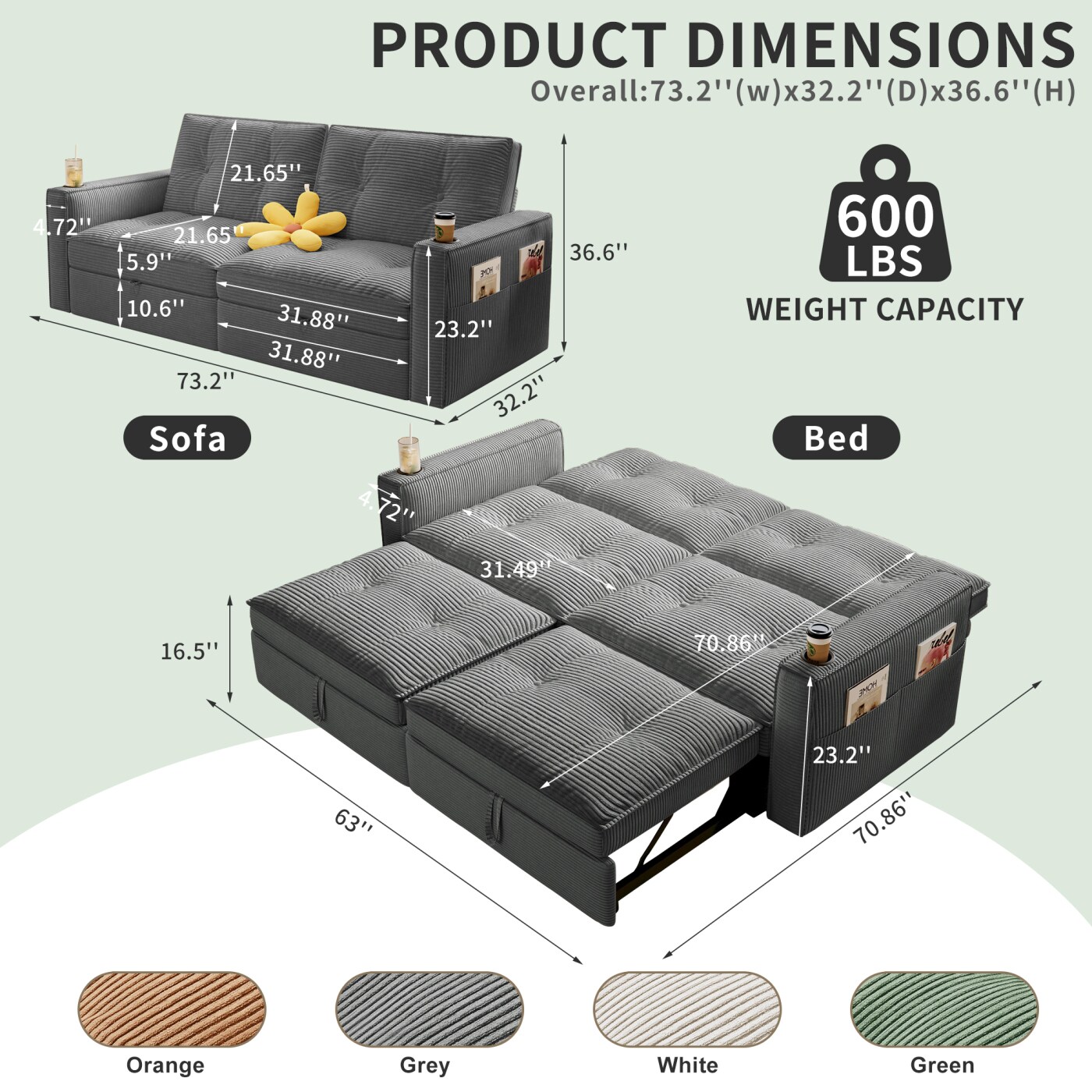 Streamdale Furniture Streamdale Multi-Functional Convertible Sofa Bed 2 ...