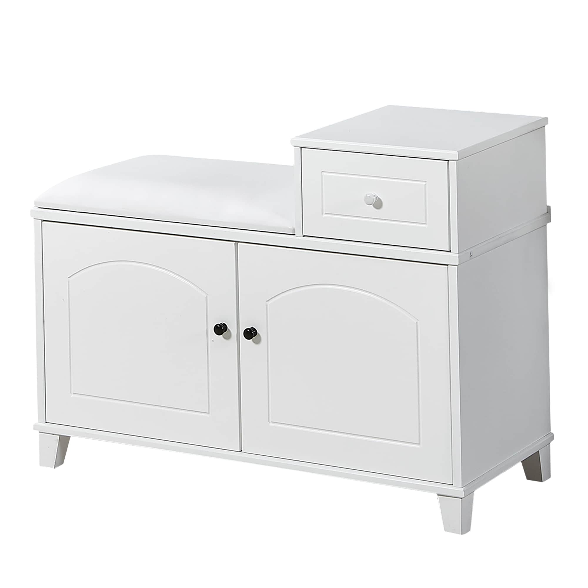LOVMOR White Shoe Storage Bench Cabinet Fireproof PU Cushion Double ...