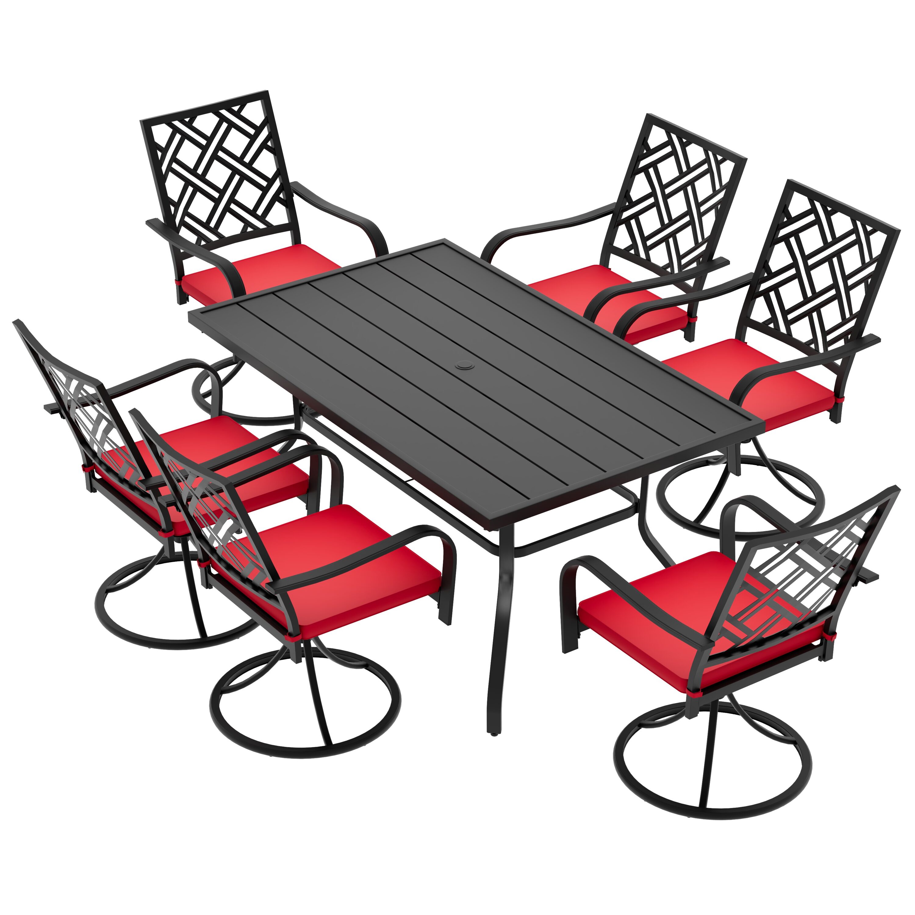 Nuu Garden 7 -Piece Black Patio Dining Set Iron Rectangle Table with 6 ...