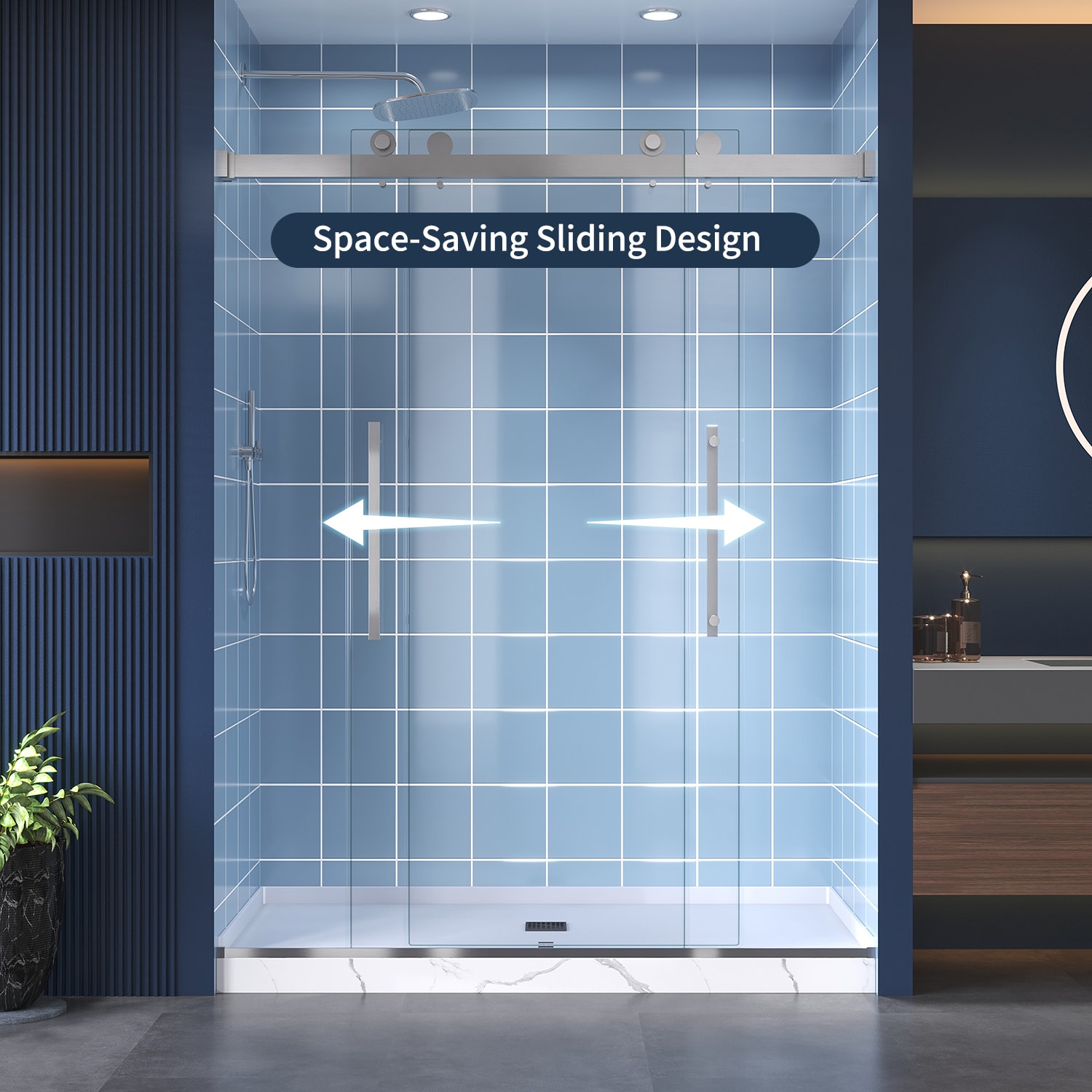 Tipnovla 44-48 in. W x 74 in. H Double Sliding Frameless Anti-Collision ...