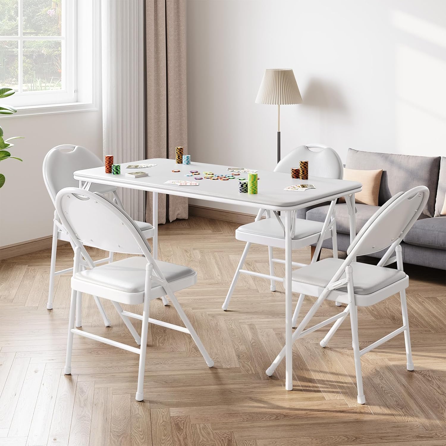 Garvee Portable Folding Table with PU Leather Surface Sturdy Metal ...