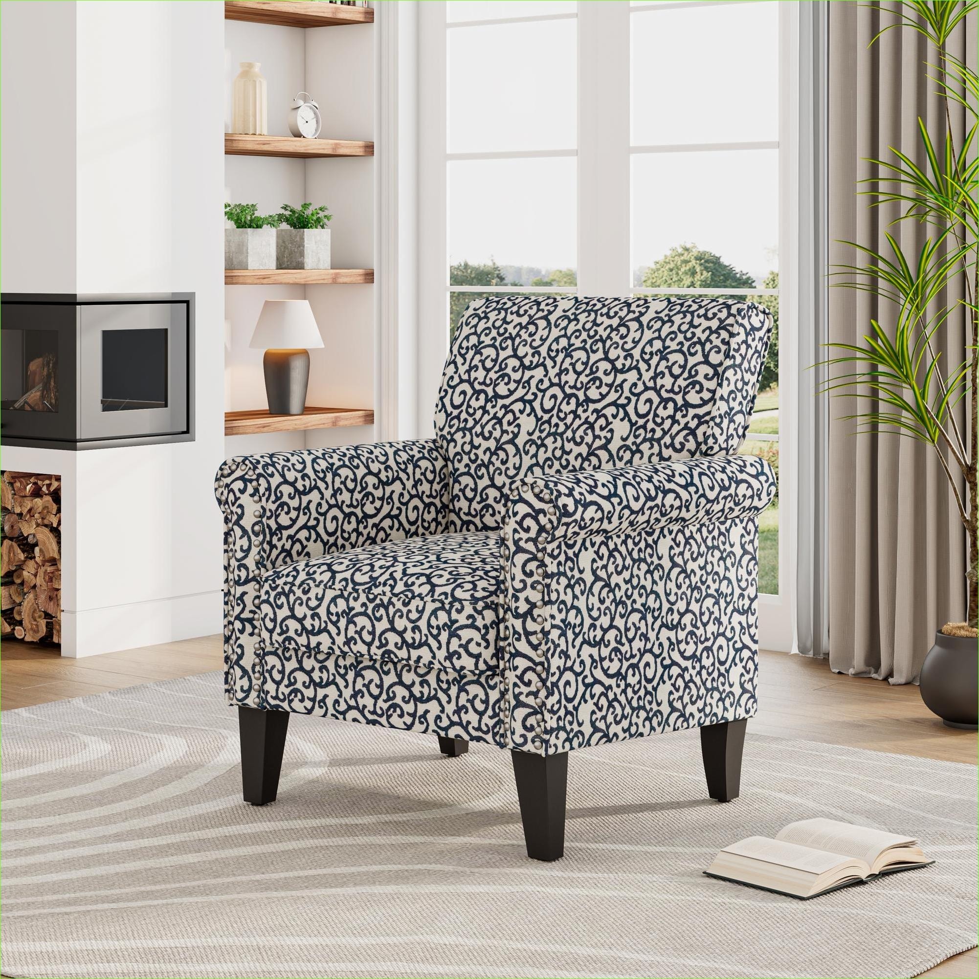 Watnature Jet Black Accent Chair Curly Vine Pattern Dark Brown Solid ...
