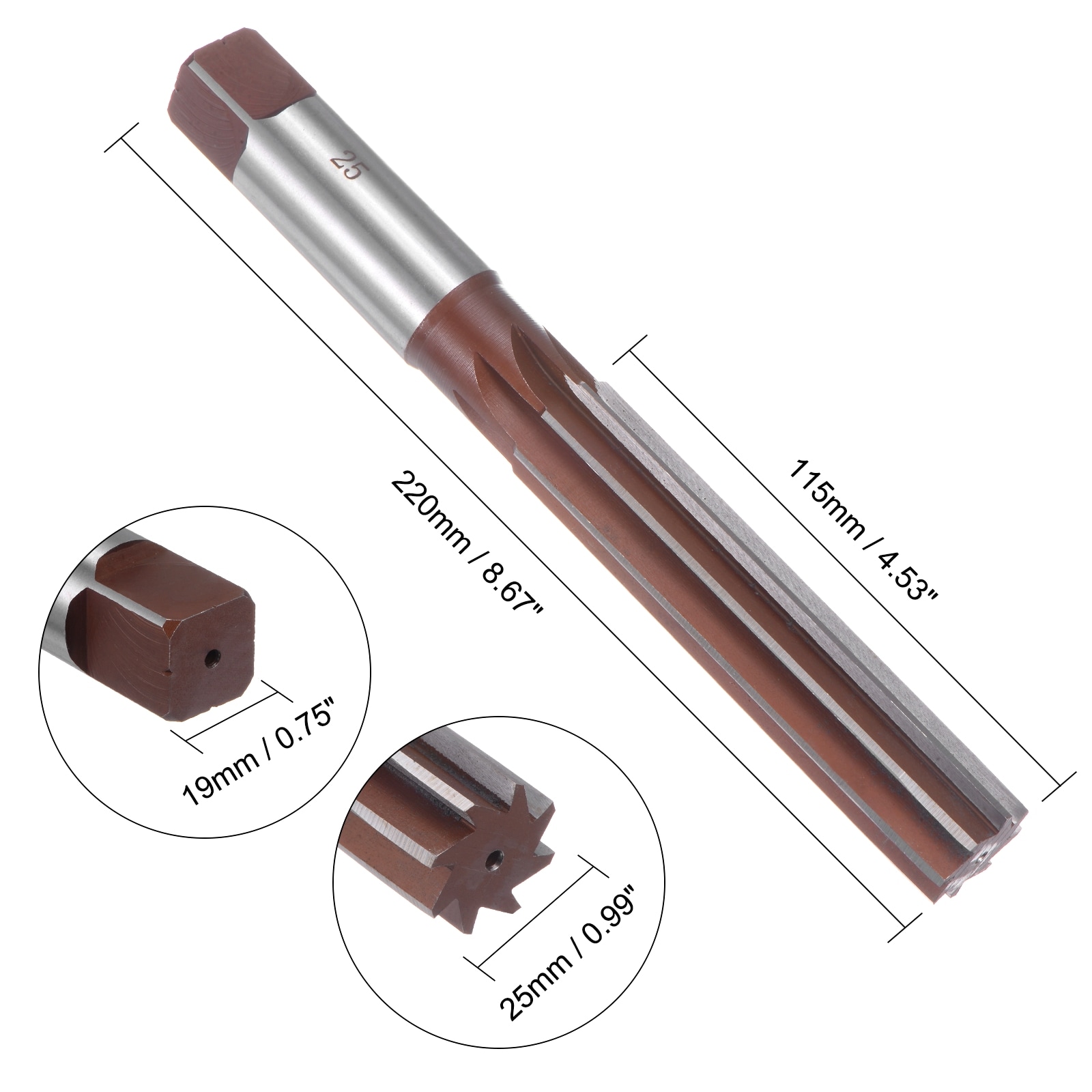 Unique Bargains Hand Reamer 25mm Alloy Tool Steel H8 8 Straight Flutes ...