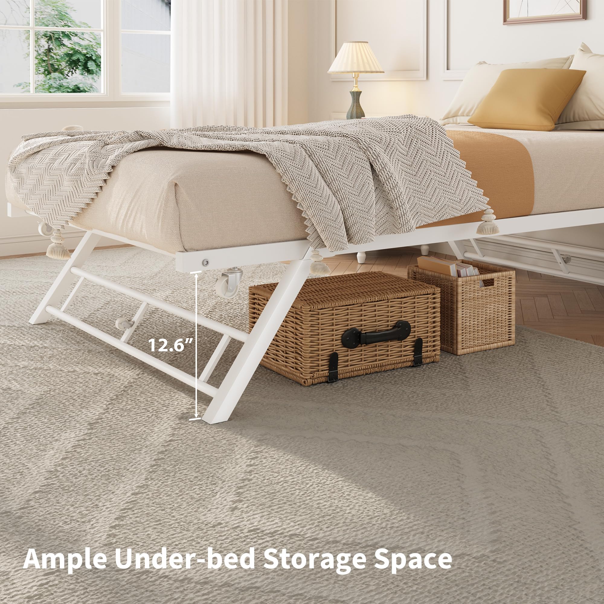 Garvee Twin Pop Up Trundle Bed Frame Trundle Day Bed with Lockable ...