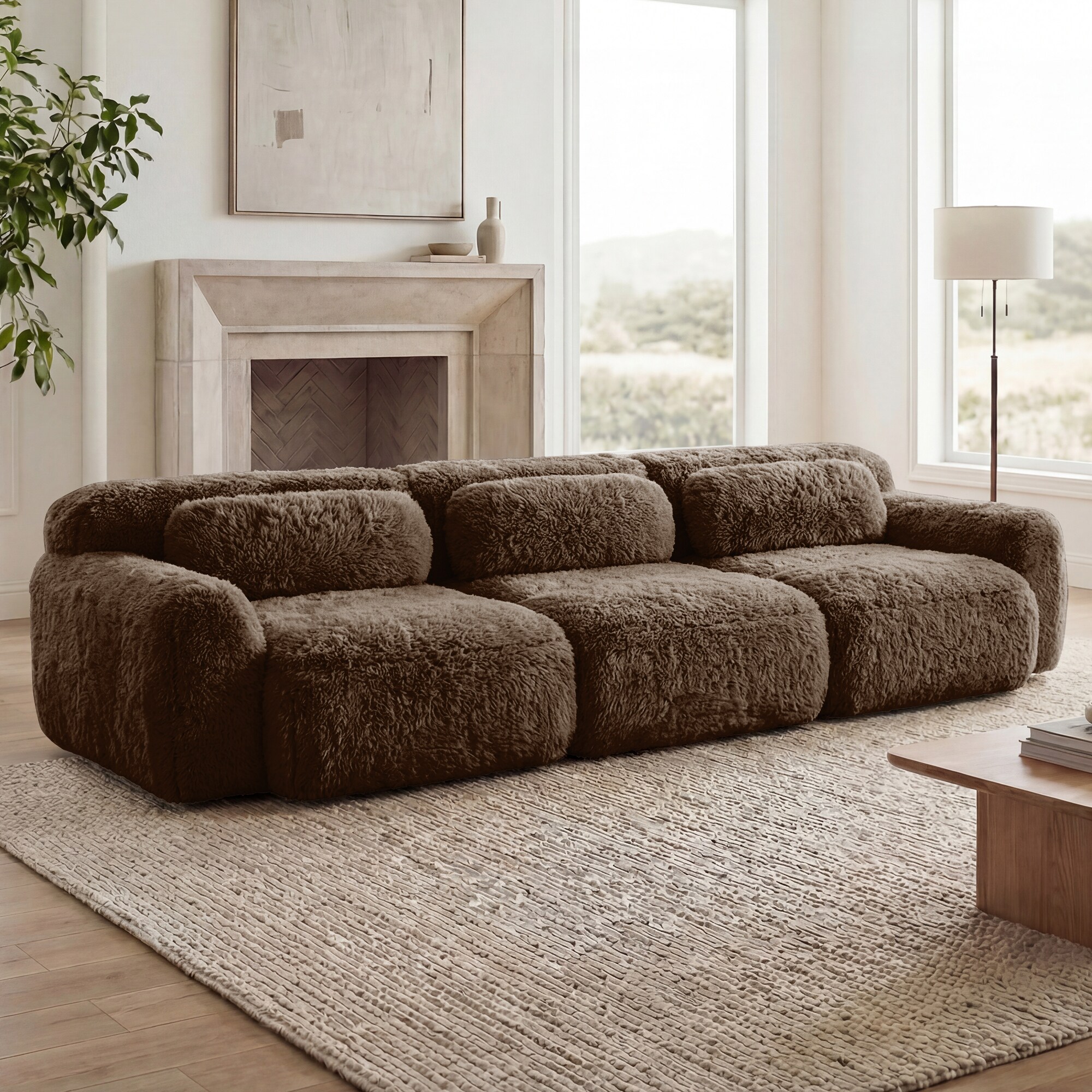 Homy Casa PUFF 114-in W Chocolate Brown Modular Sectional Sofa with ...