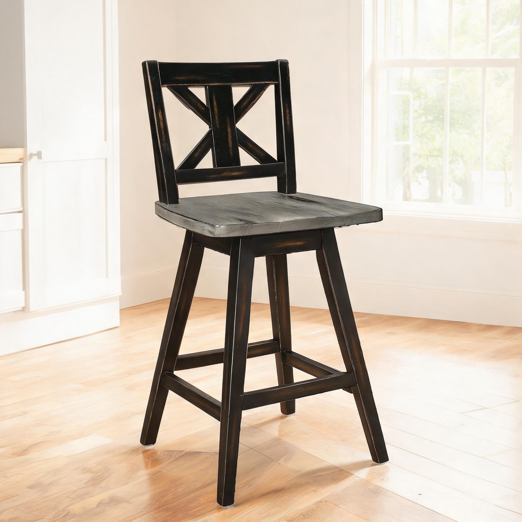 Watnature Solid Wood Farmhouse Swivel Counter Height Chairs Set of 2 ...