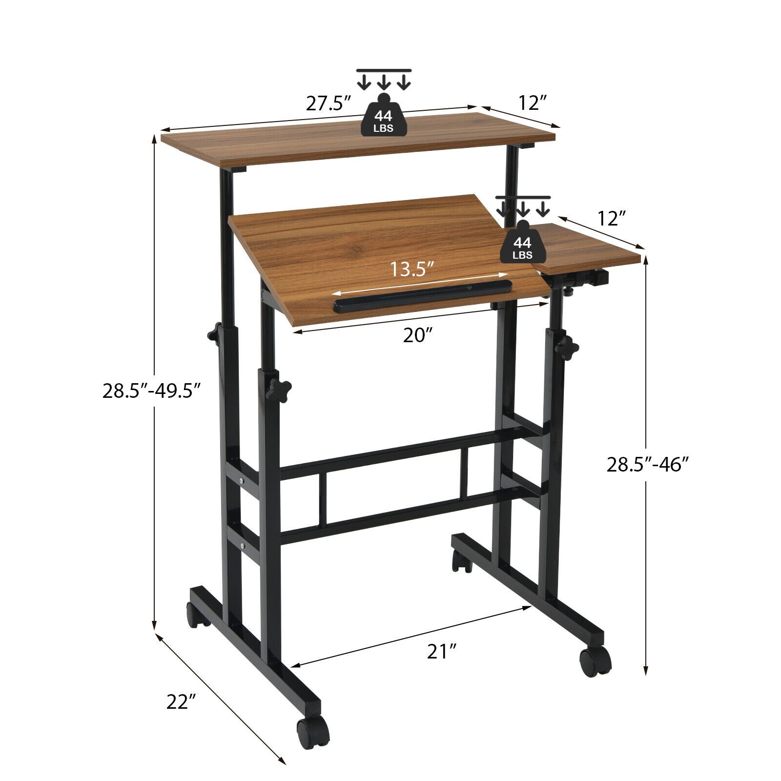 Slickblue 27.5-in Mobile Standing Desk with Height Adjustment MDF and ...