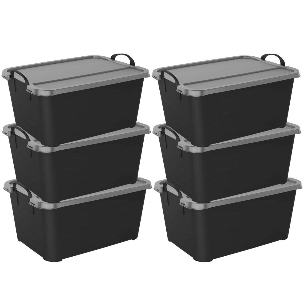 Life Story 6-Pack Medium 13.75-Gallon (55-Quart) Black Tote with ...
