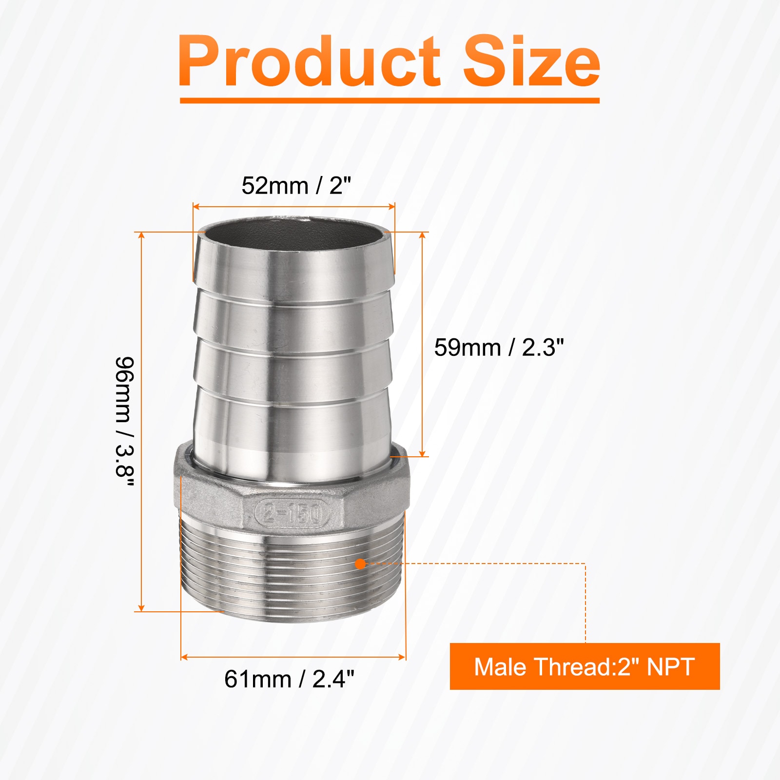 Harfington Stainless Steel Hose Barb Fitting 2-Inch (52mm) Barbed x 2 ...