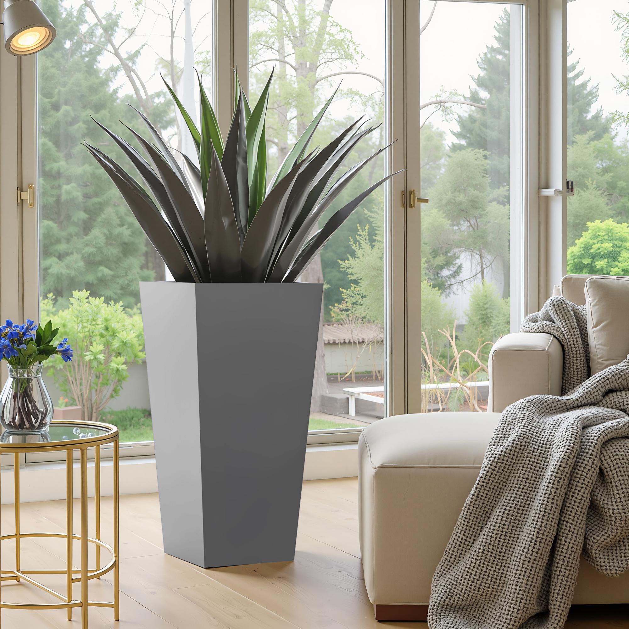 Watnature Planter 25 H Tall Modern Metal Tapered Planter Charcoal Gray ...
