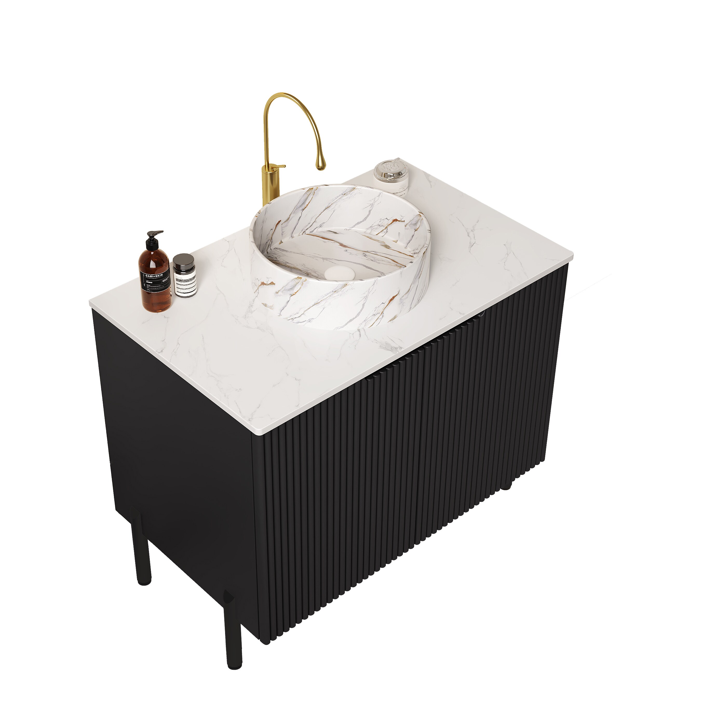 Vanityfus Black 30 Inch Freestanding Bathroom Vanity White Sintered ...